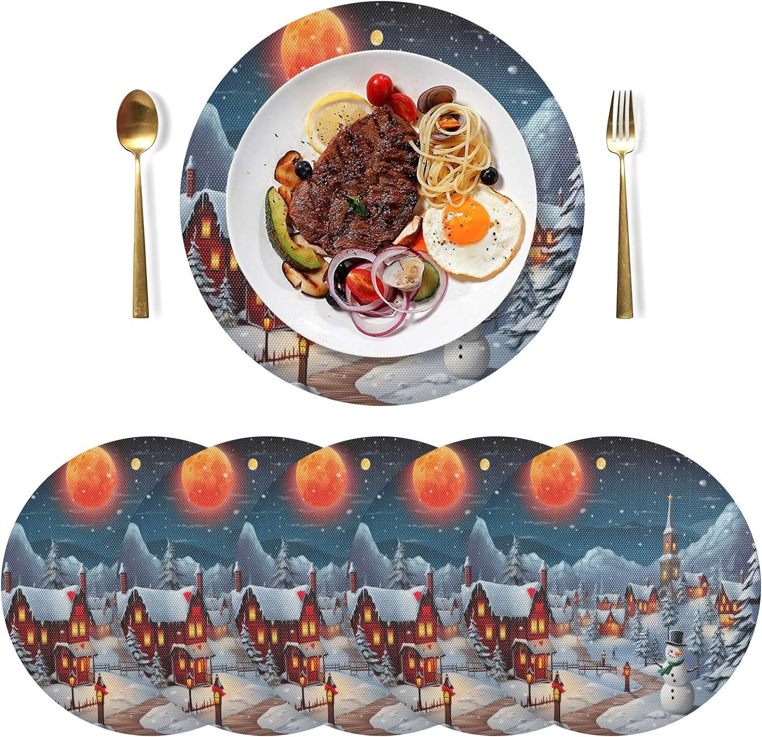 Dreamtimes Christmas Eve Placemats Set of 6 Non-Slip Heat Resistant ...