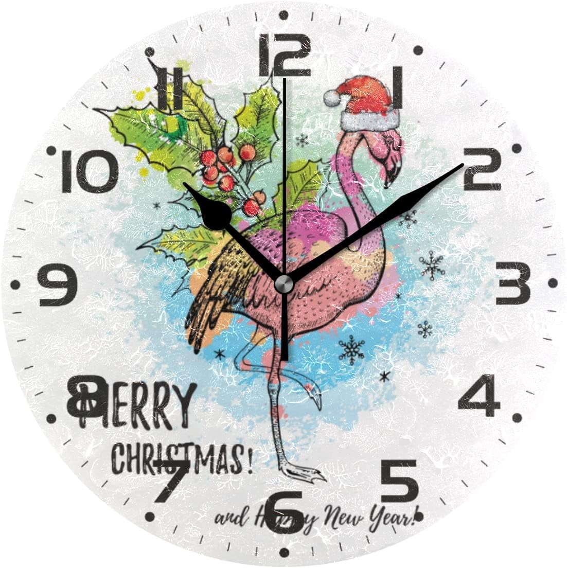 Dreamtimes Christmas Flamingo Wall Clock, 10 Inch Silent Non Ticking ...
