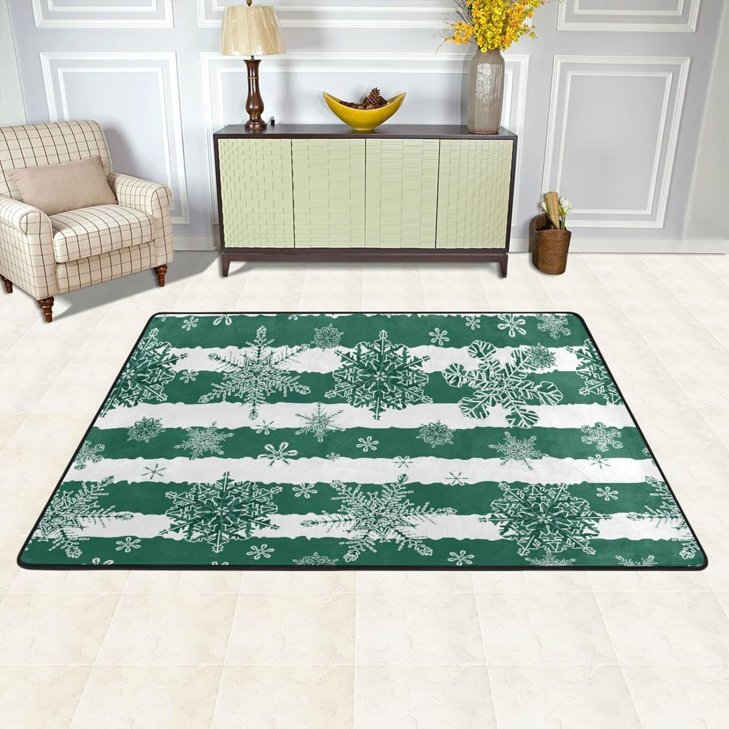 Dreamtimes Christmas Green Scattered Snowflakes Non-Slip Area Rug Teal ...
