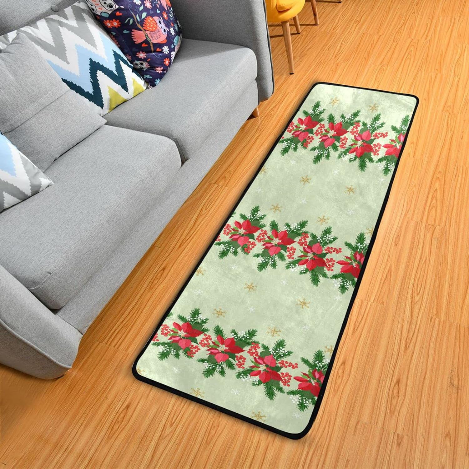 Dreamtimes Christmas Poinsettia Flowers Hallway Runner Rug 2'x6 ...