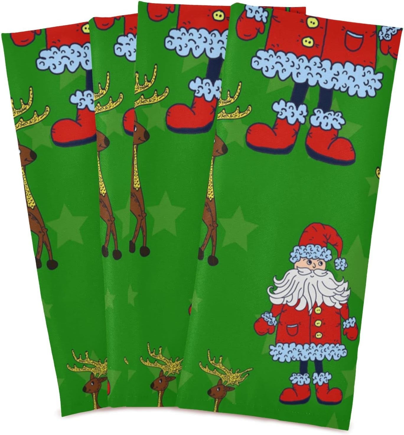 Dreamtimes Christmas with Santa Reindeer Kitchen Towels Set of 4 Dishcloths Hand Towels Tea ...