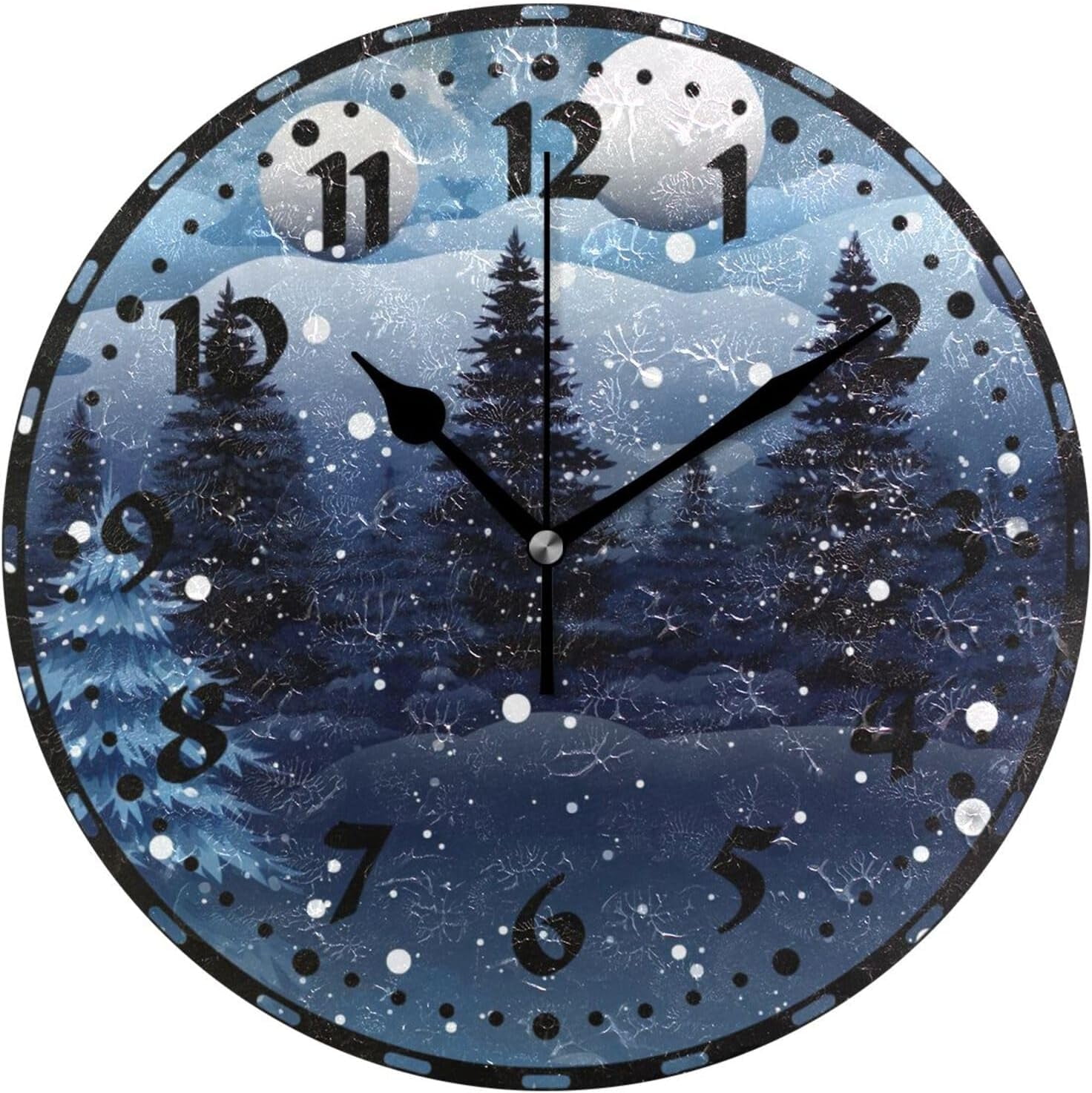 Dreamtimes Christmas Snow Trees Wall Clock, Silent Non Ticking 10 Inch Battery Operated Wall ...