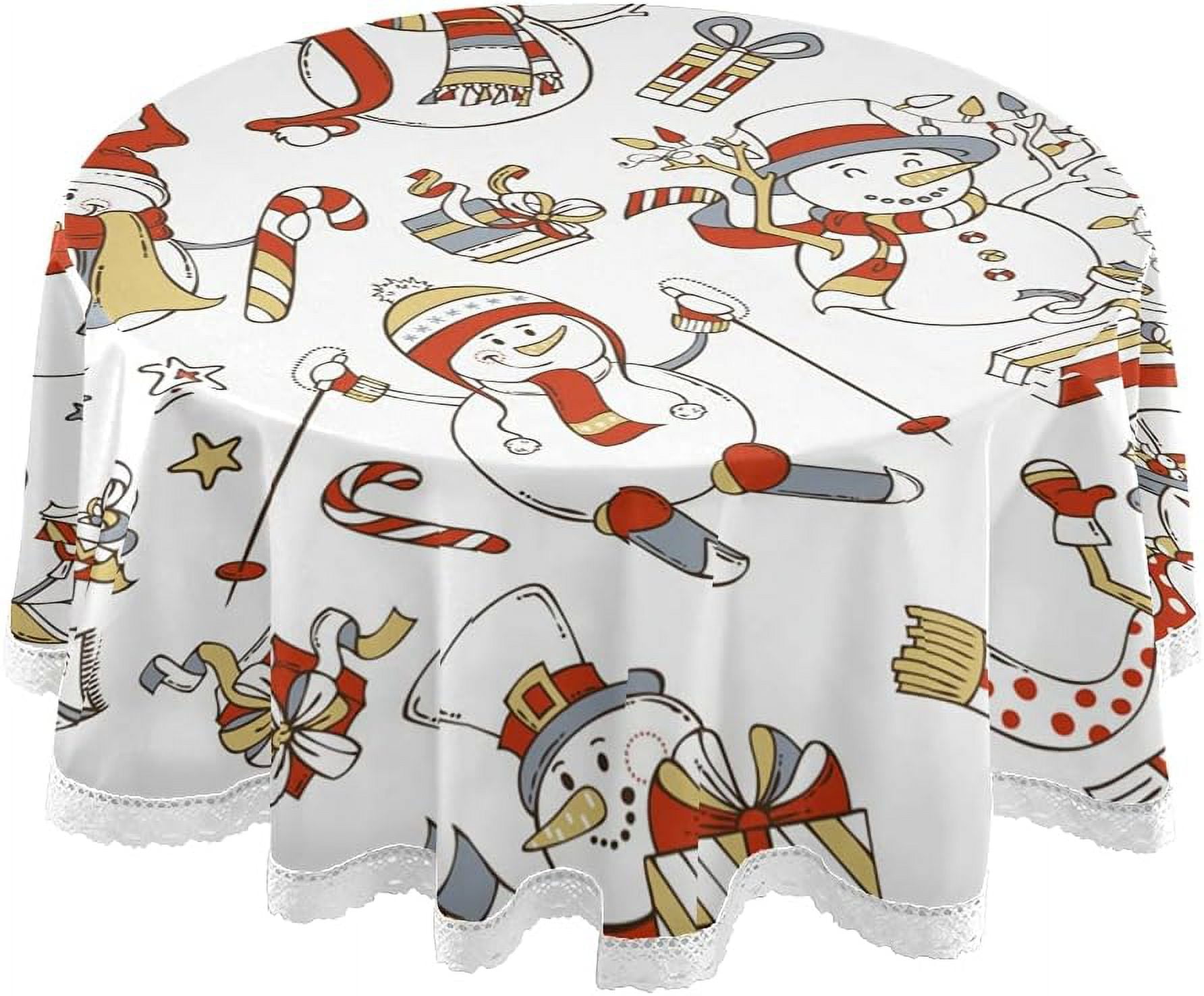 Dreamtimes Christmas Snowman Round Tablecloth 60", Waterproof Stain and ...