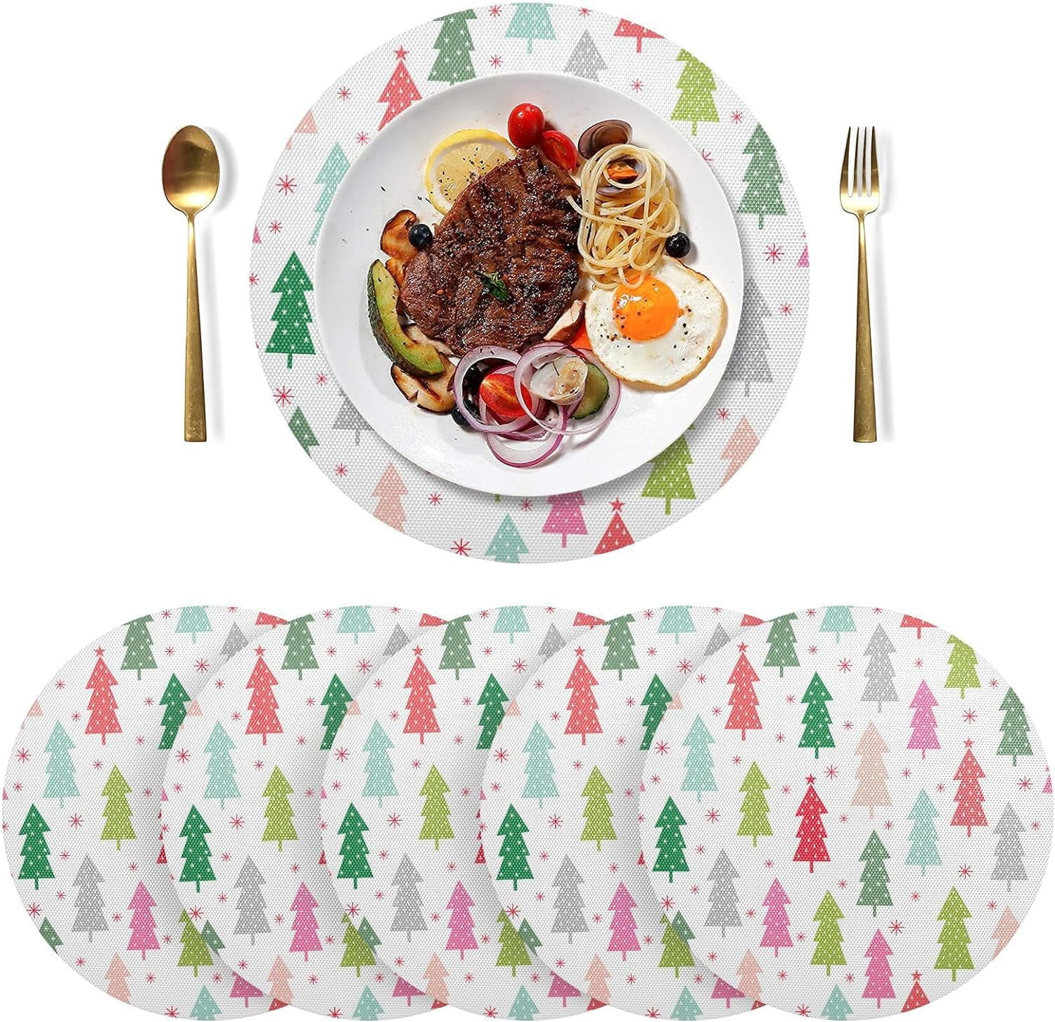 Dreamtimes Christmas Tree Placemats Set of 6 Non-Slip Heat Resistant ...