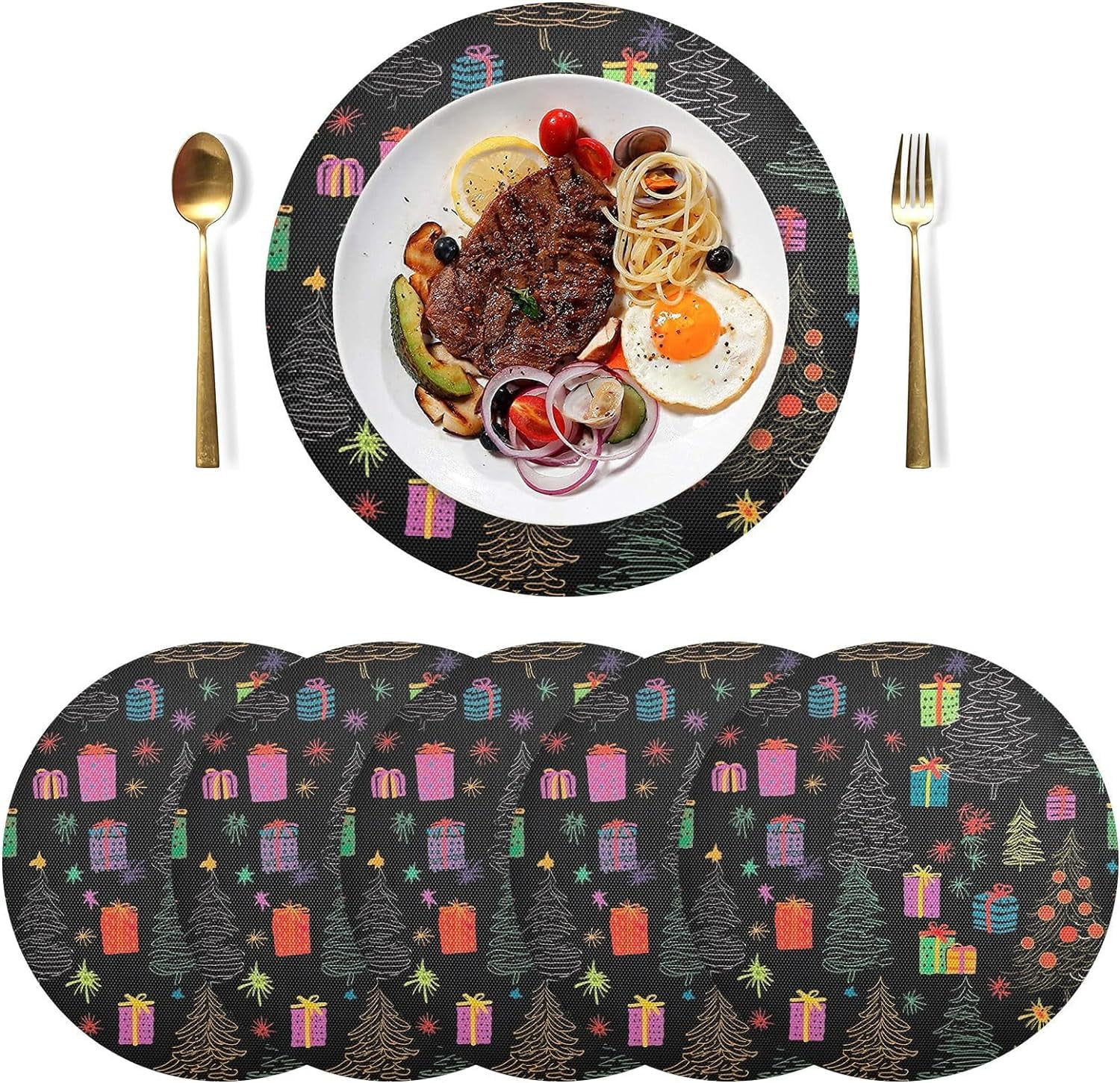 Dreamtimes Christmas Tree Placemats Set of 6 Non-Slip Heat Resistant ...