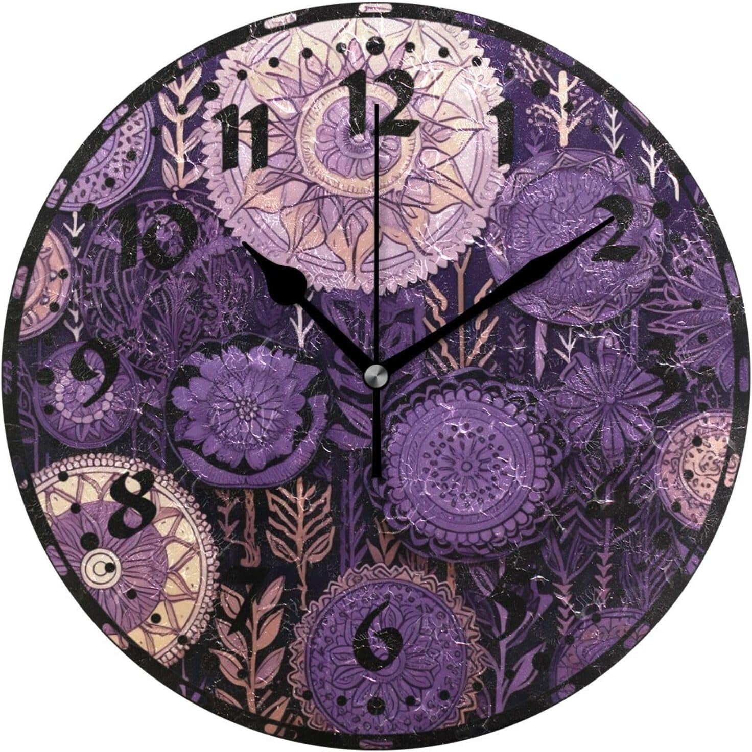 Dreamtimes Circle Mandala Purple Wall Clock, Silent Non Ticking 10 Inch ...
