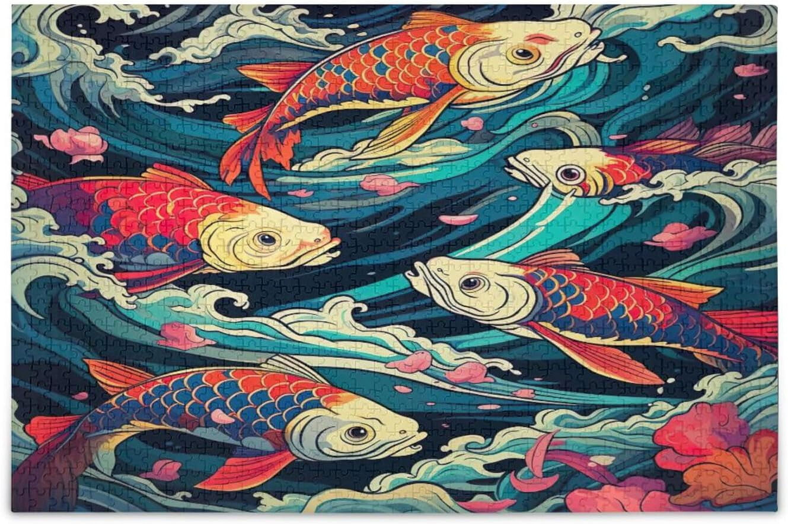 Dreamtimes Colorful Fish Waves Puzzle 1000 Pieces - Wooden Jigsaw ...