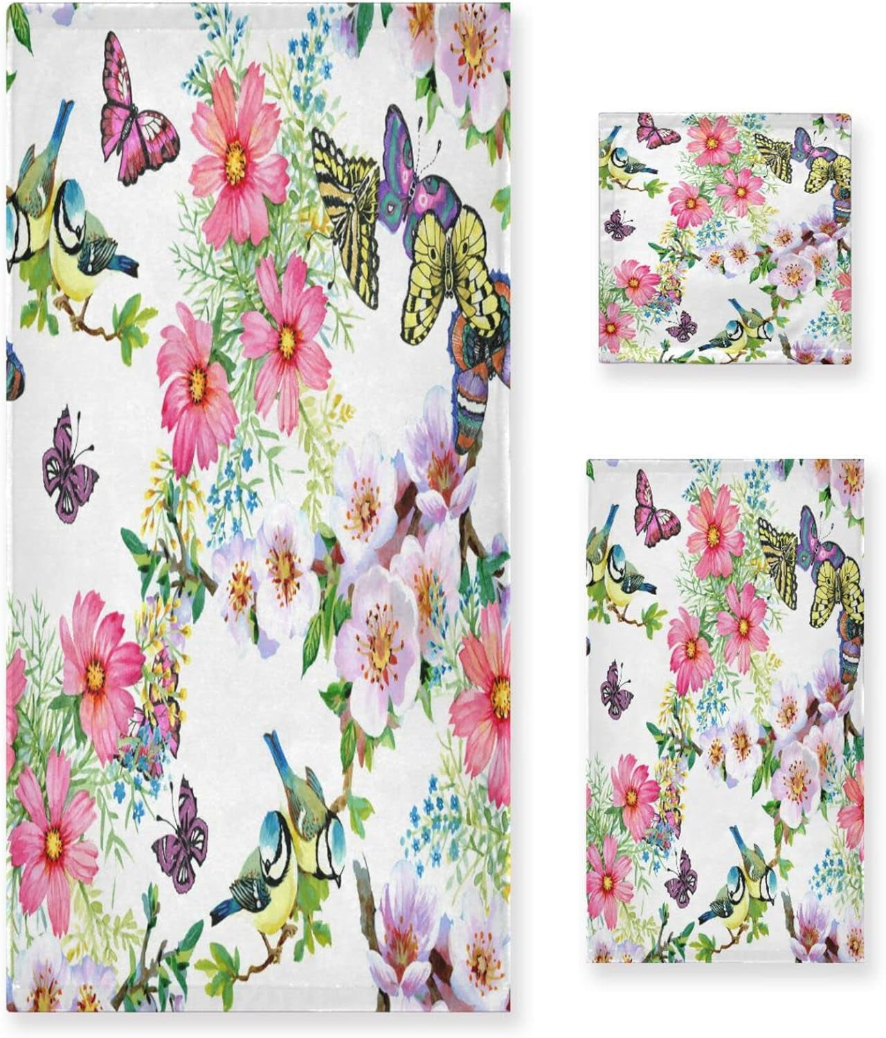 Dreamtimes Colorful Flowers Butterfly Towel Set of 3, Ultra Soft and ...