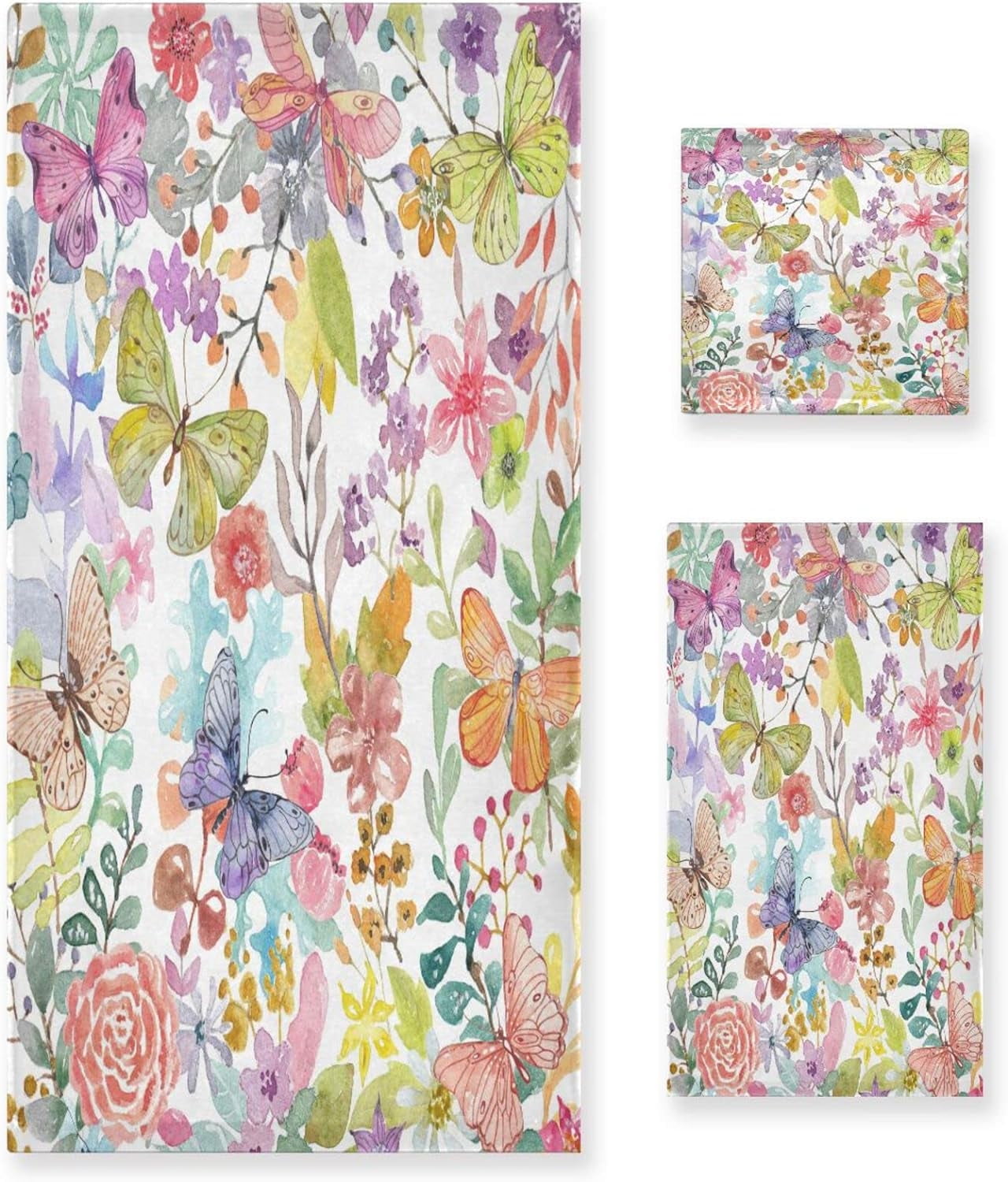 Dreamtimes Colorful Flowers Butterfly Towel Set of 3, Ultra Soft and ...