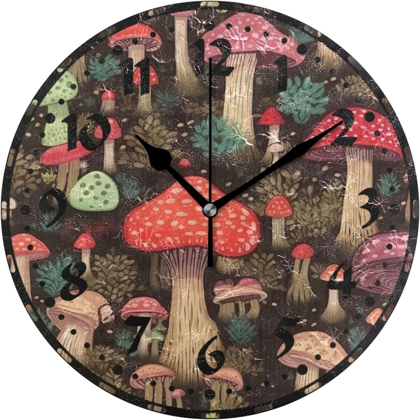 Dreamtimes Colorful Mushrooms Wall Clock, Silent Non Ticking 10 Inch ...