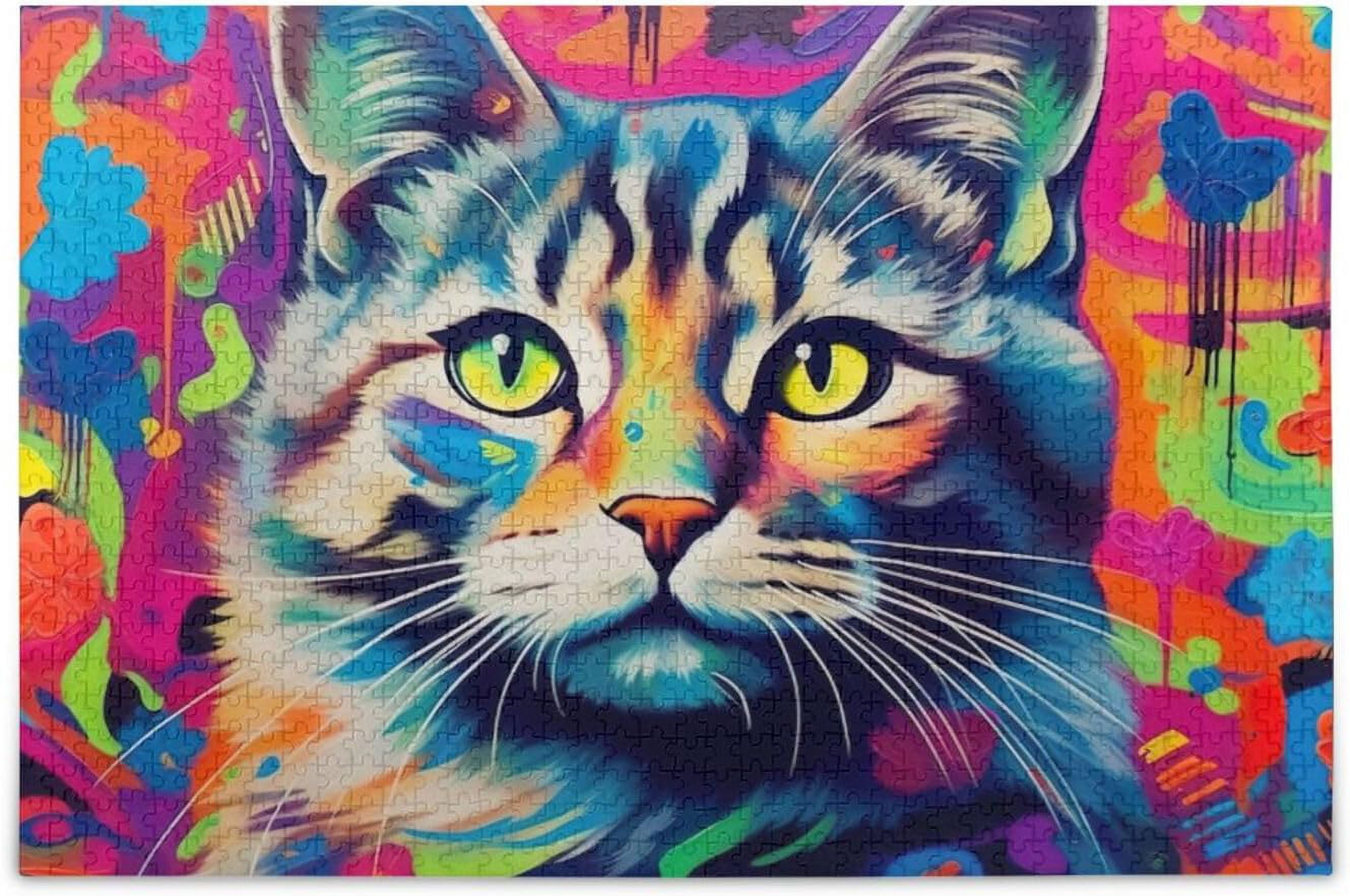 Dreamtimes Colorful Painted Cat Puzzle 500 Pieces - Wooden Jigsaw ...