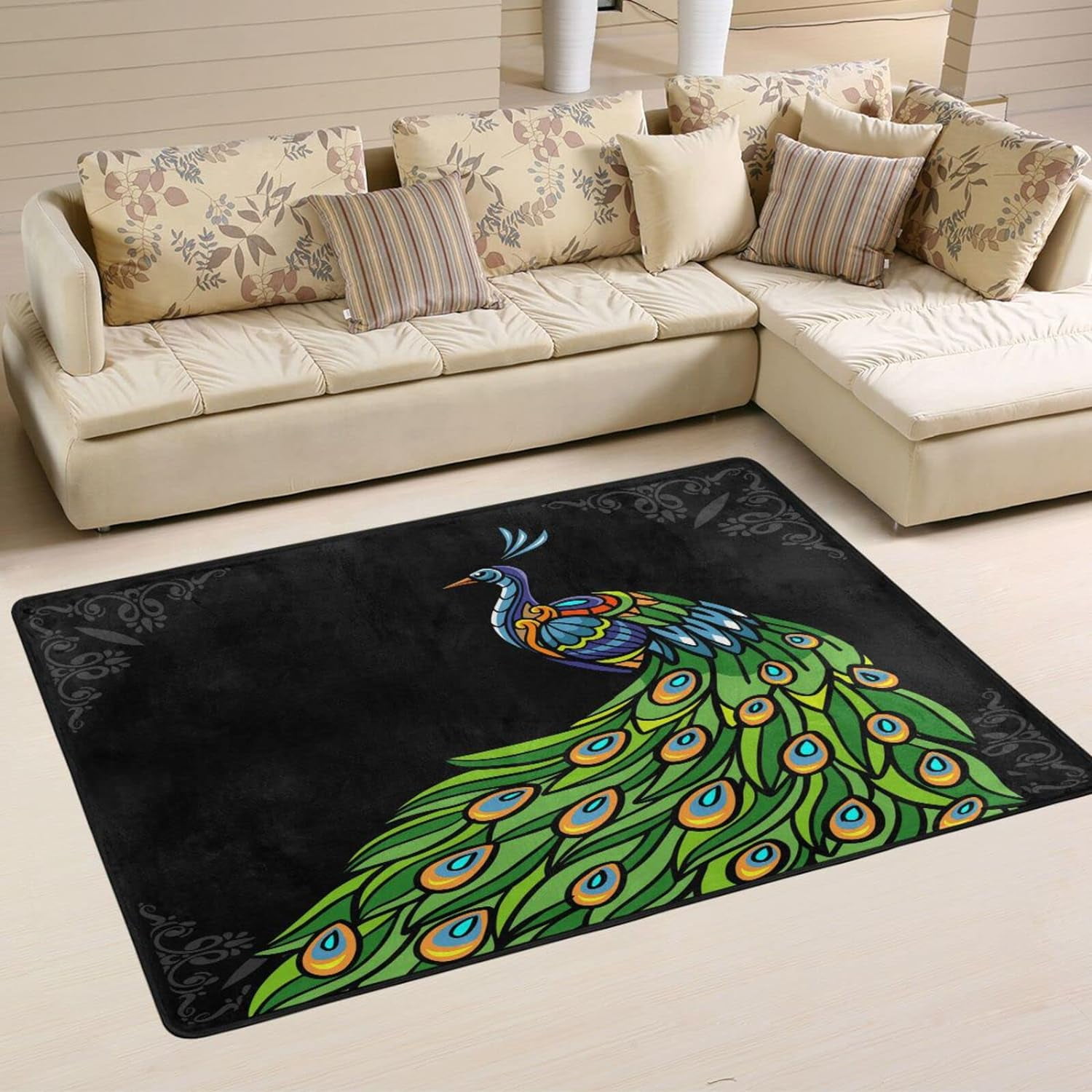 Dreamtimes Colorful Peacock Zentangle Arts Non-Slip Area Rug 36"x24 ...