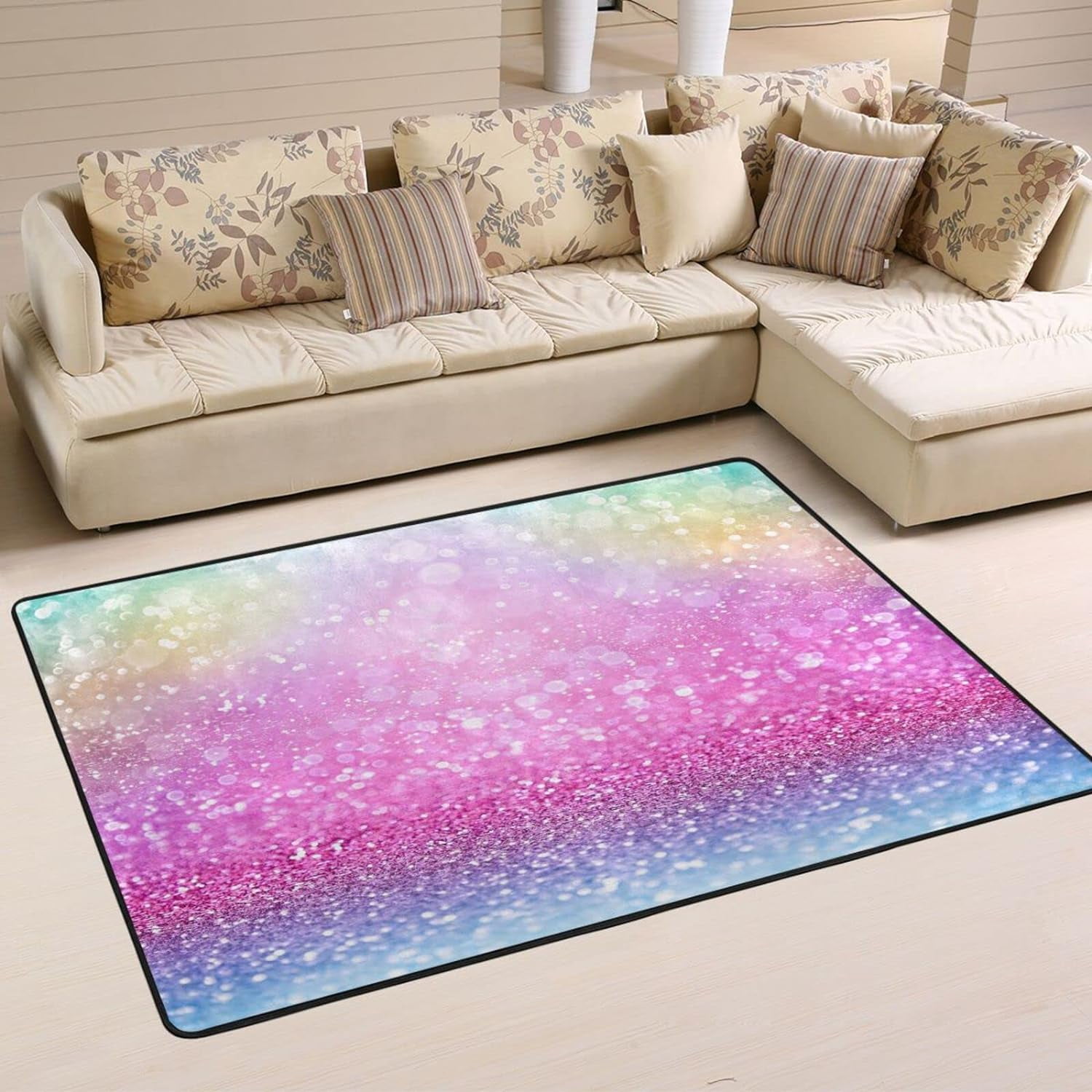 Dreamtimes Colorful Sparkling Theme Non-Slip Area Rug Shining Rainbow ...
