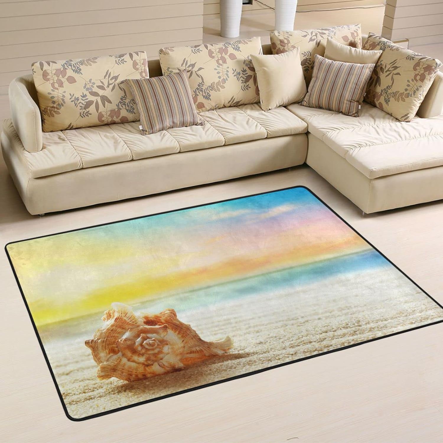 Dreamtimes Conch Summer Beach Area Rug 72x48in Seaside Sunset Non-Slip ...