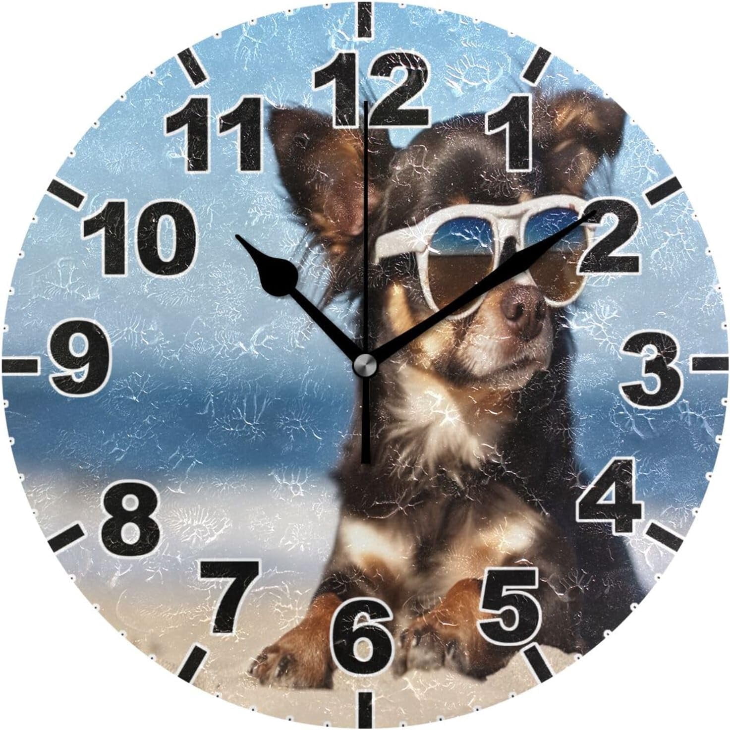 Dreamtimes Cool Beach Dog Round Wall Clock, Battery Operated Silent Non ...