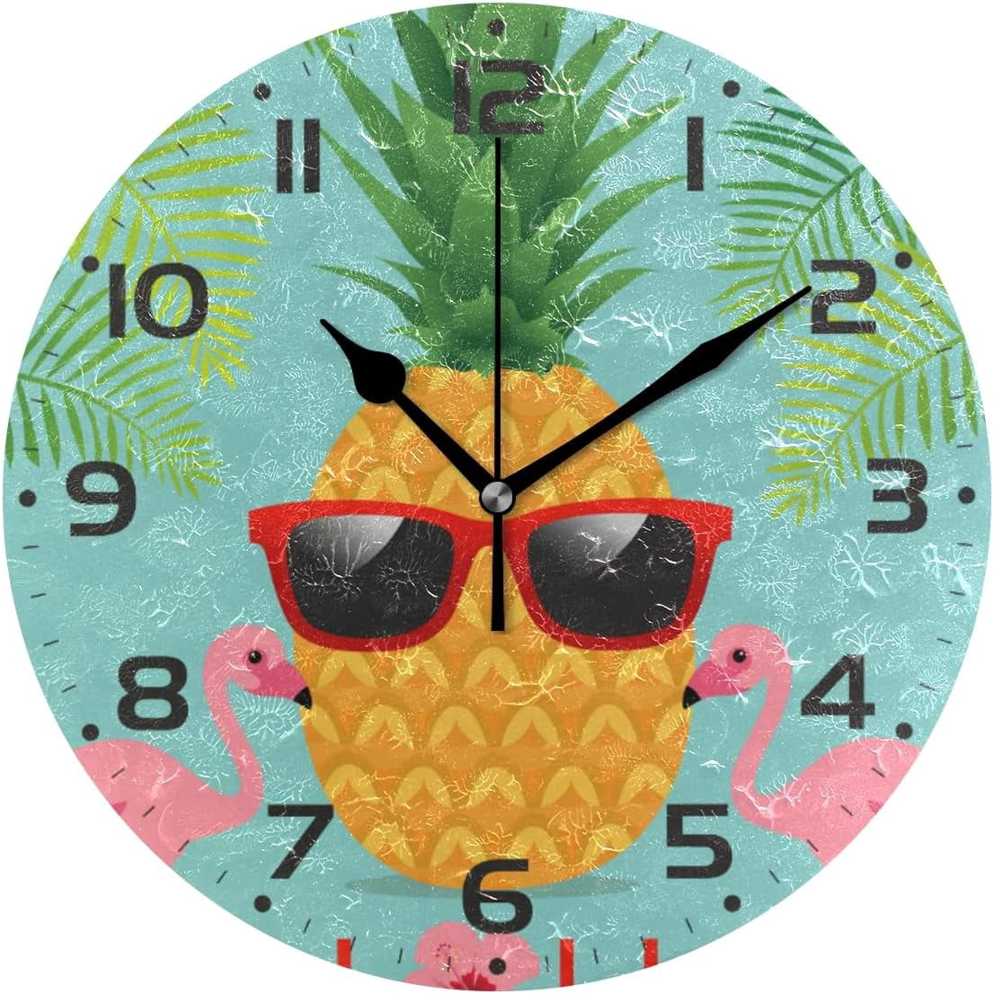 Dreamtimes Cool Pineapples and Flamingos Wall Clock, 10 Inch Silent Non ...