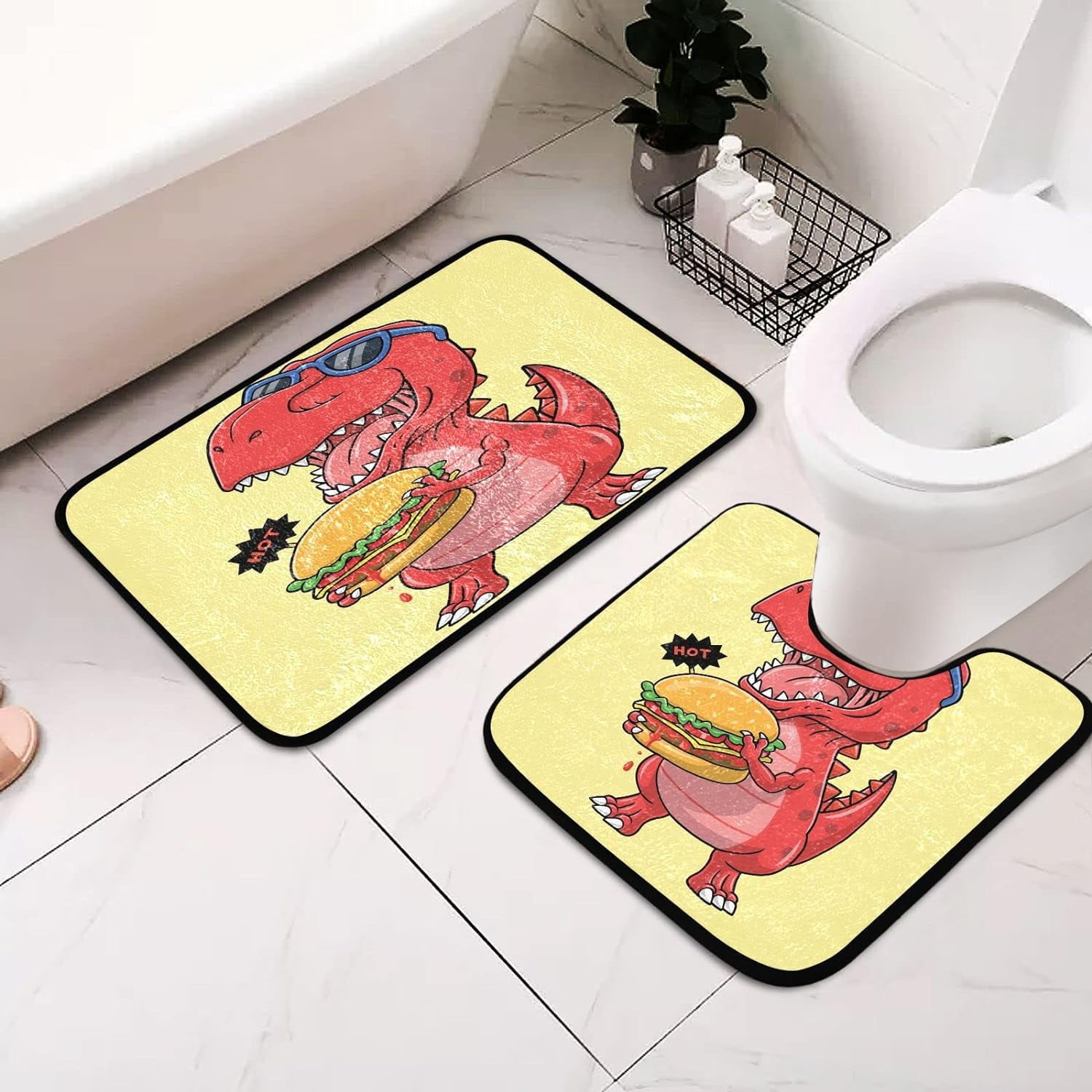 Dreamtimes Cool T-Rex Dinosaur Burger Bathroom Rugs Set 2 Piece Non ...
