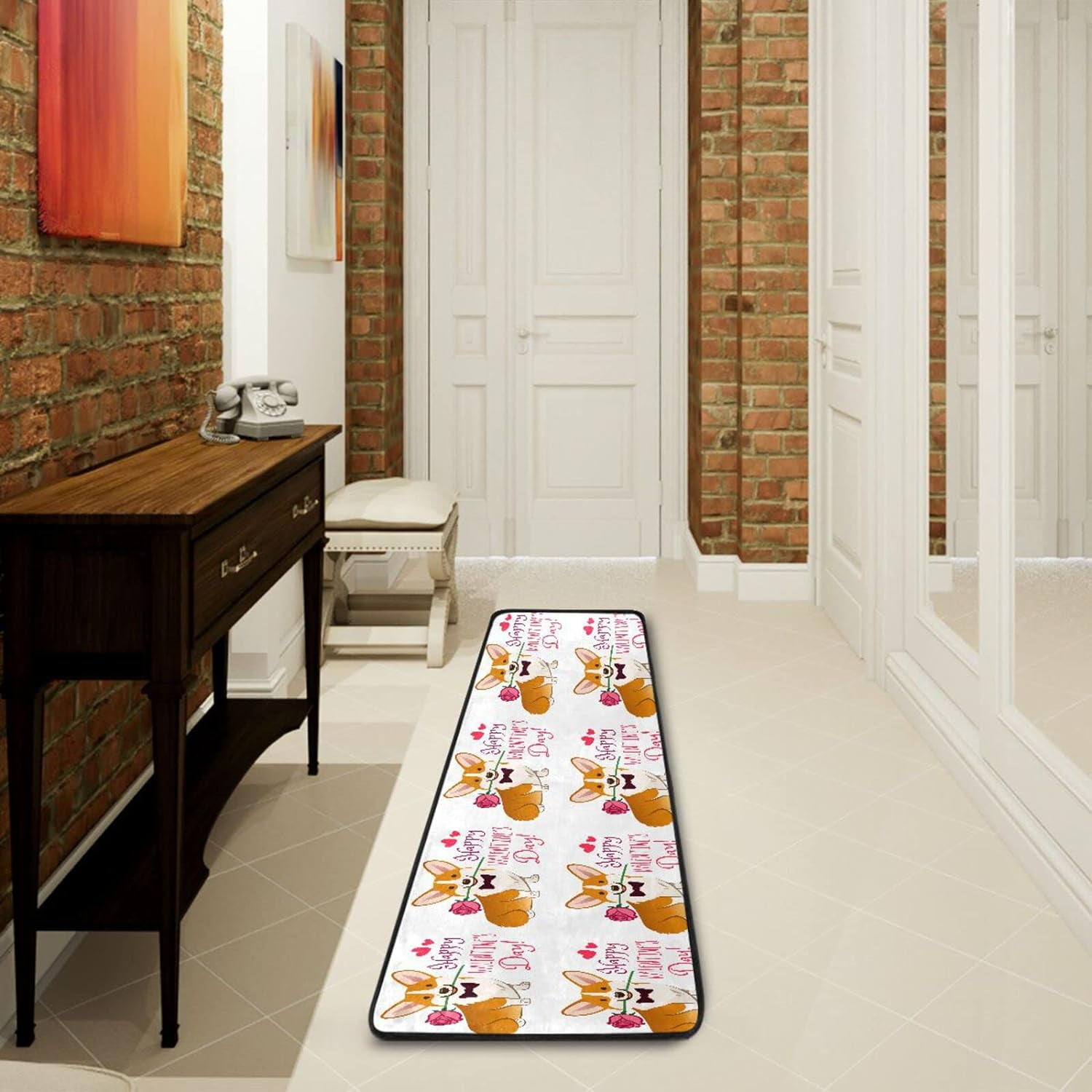 Dreamtimes Corgi Dog Rose Flower Hallway Runner Rug 2'x6' Kitchen Rug ...