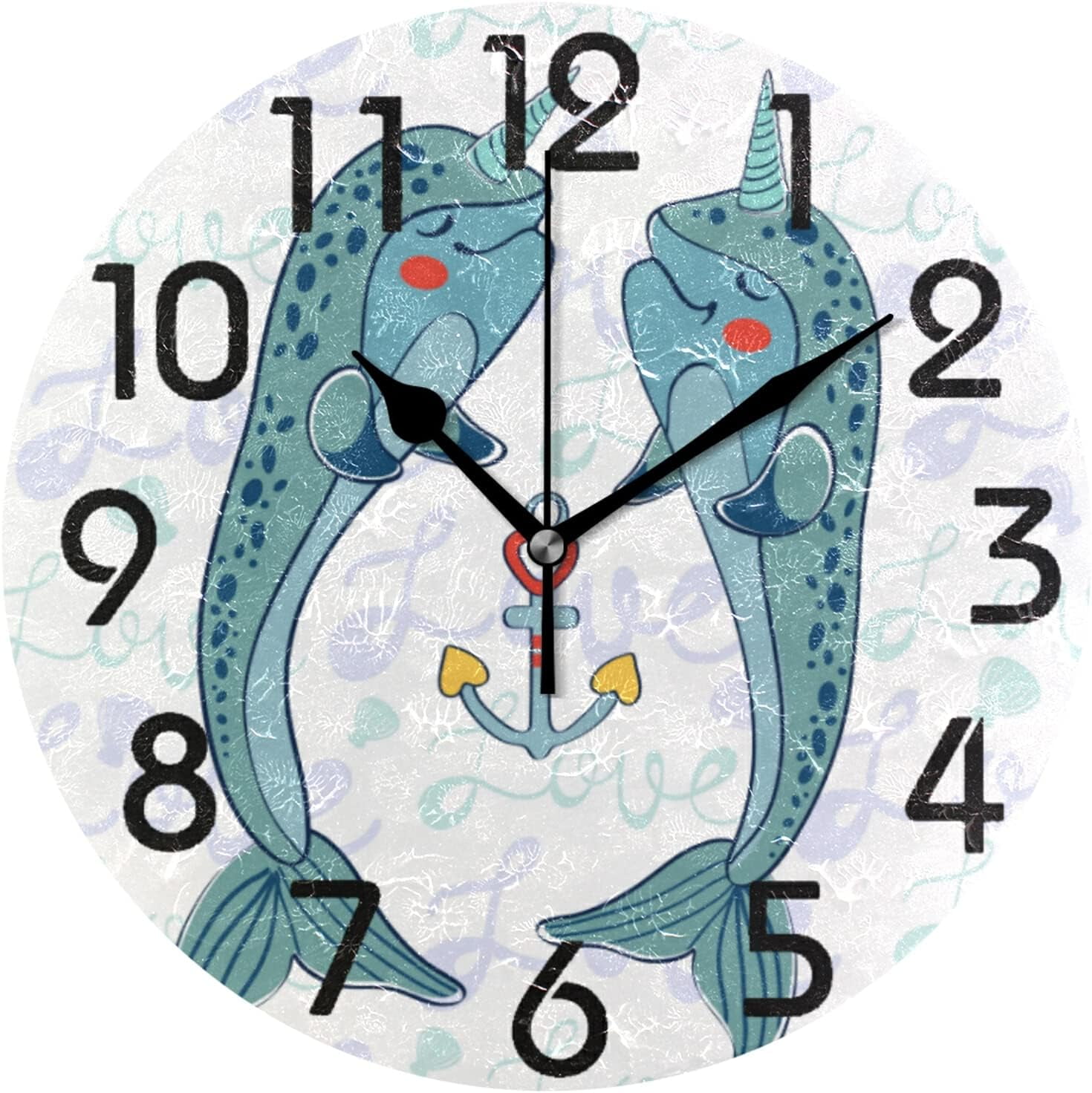 Dreamtimes Couple Love Dolphin Round Wall Clock, 10 Inch Battery ...