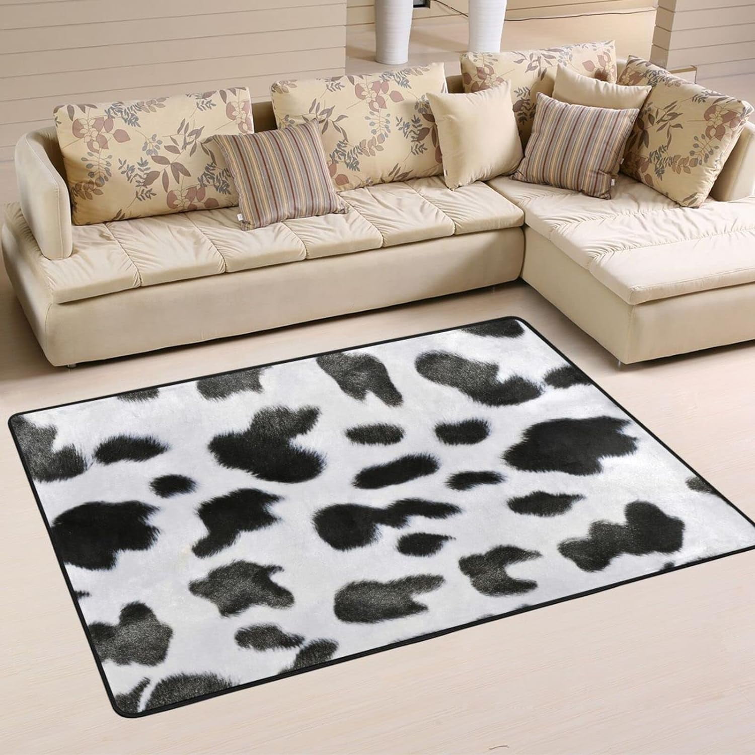 Dreamtimes Cowhide Cow Stripe Skin Non-Slip Area Rug Black and White ...