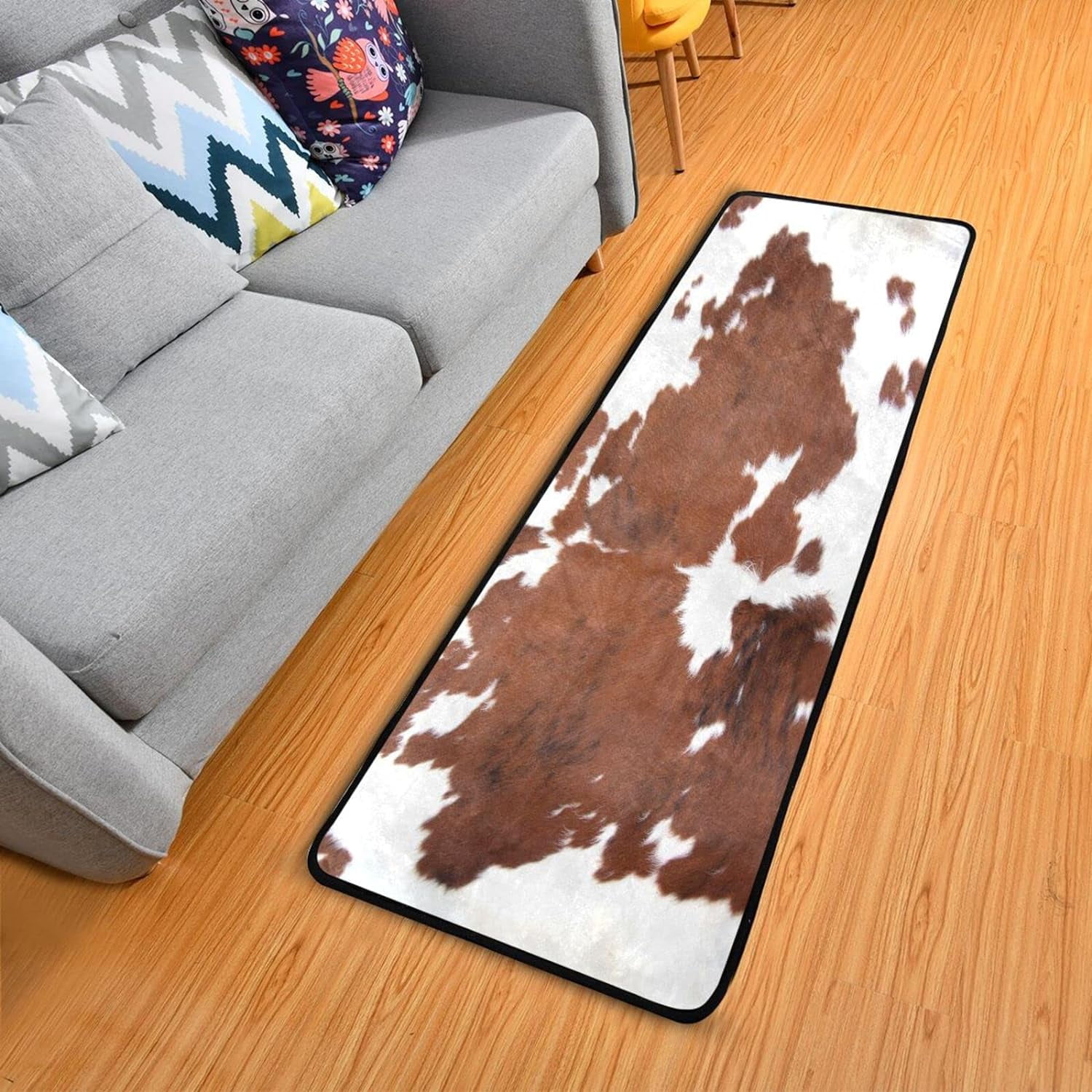 Dreamtimes Cowhide Skin Feather Hallway Runner Rug 2'x6' Kitchen Rug ...