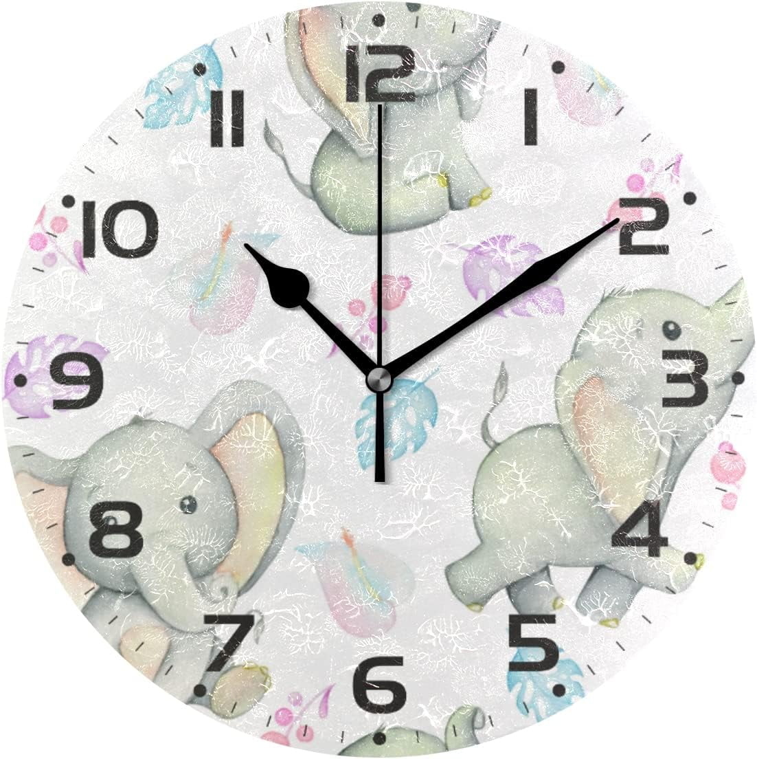 Dreamtimes Cute Baby Elephants Wall Clock, 10 Inch Silent Non Ticking ...