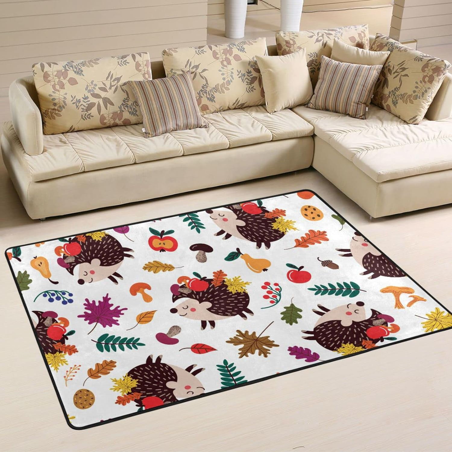 Dreamtimes Cute Cartoon Hedgehog Area Rug 72x48in Autumn Forest Non ...