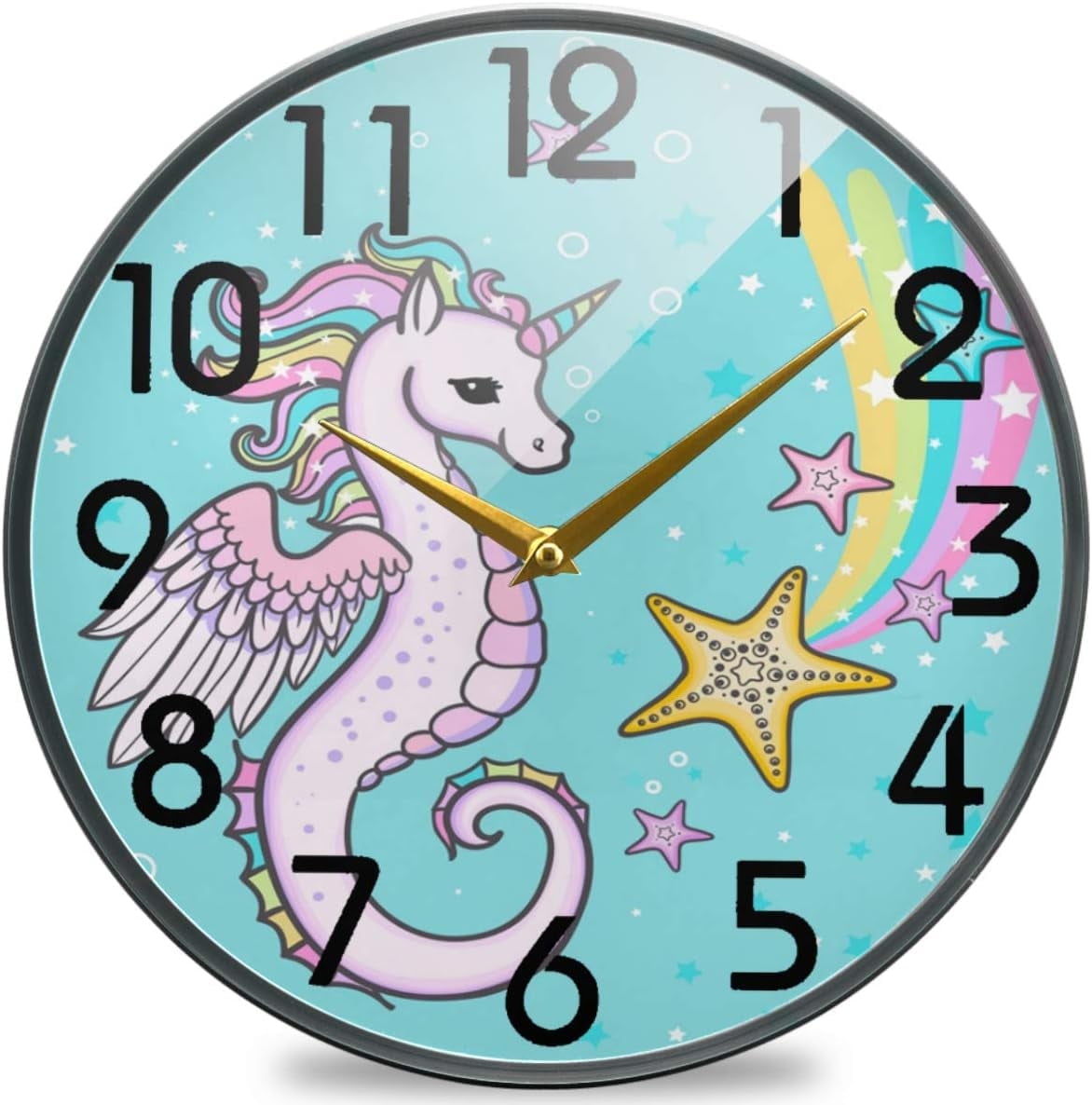 Dreamtimes Cute Cartoon Rainbow Seahorse Unicorn with Starfish Round ...