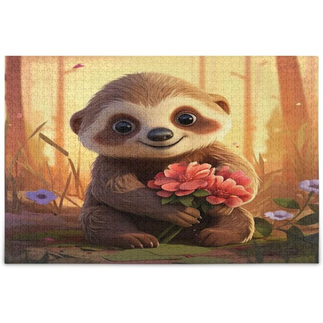 Dreamtimes Cute Cartoon Sloth Puzzle 500 Pieces - Wooden Jigsaw Puzzles ...