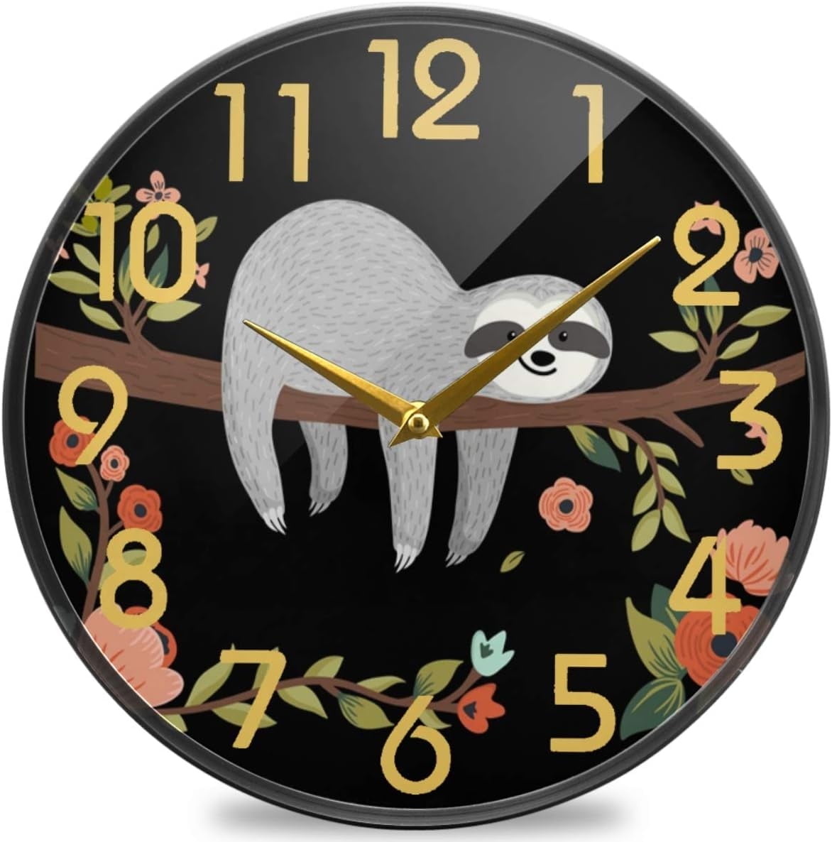 Dreamtimes Cute Cartoon Sloth Sleep on Tree Branch Round Wall Clock, 12 ...