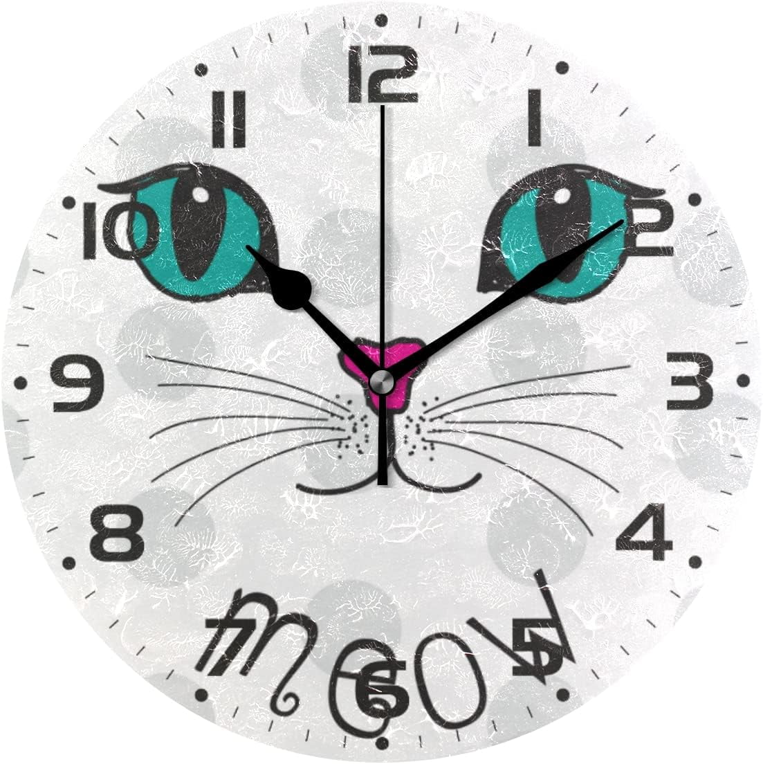 Dreamtimes Cute Cat Face on Polka Dots Wall Clock, 10 Inch Silent Non ...