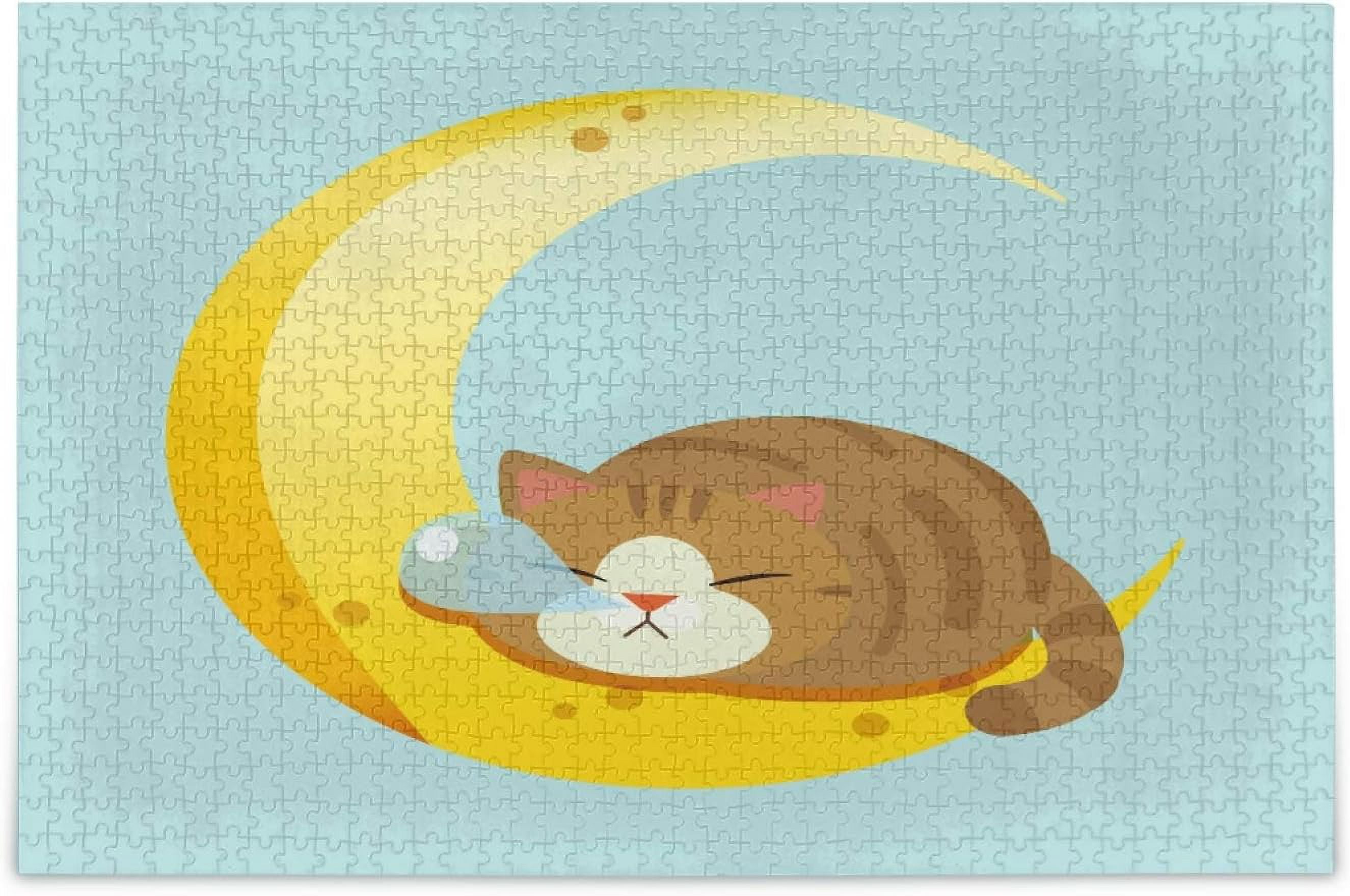 Dreamtimes Cute Cat Sleep On Moon Puzzle for Adults 1000 Piece Puzzles ...