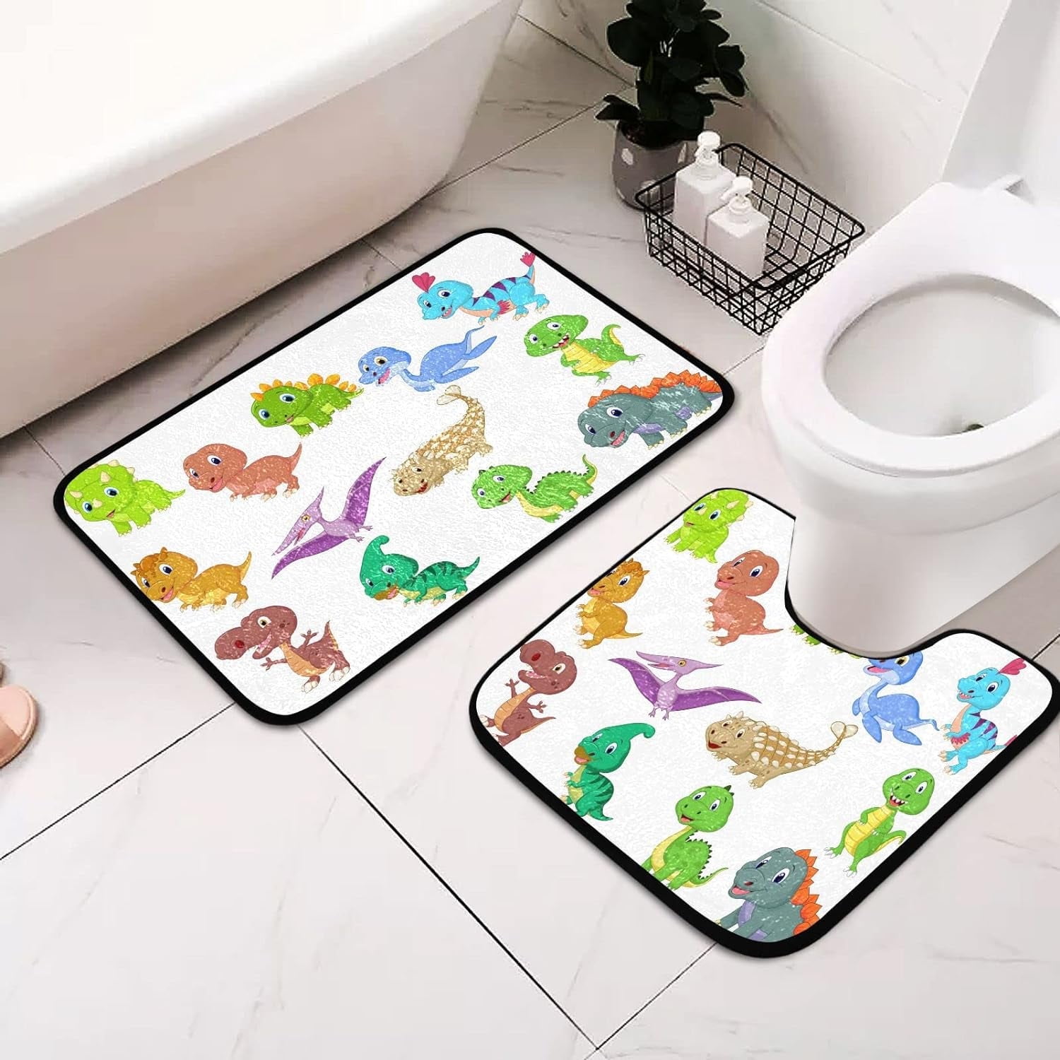 Dreamtimes Cute Childish Dino Bathroom Rugs Set 2 Piece Non Slip ...