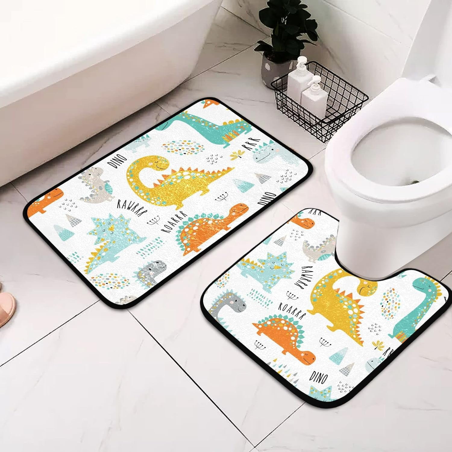 Dreamtimes Cute Childish Dino Roar Bathroom Rugs Set 2 Piece Non Slip ...