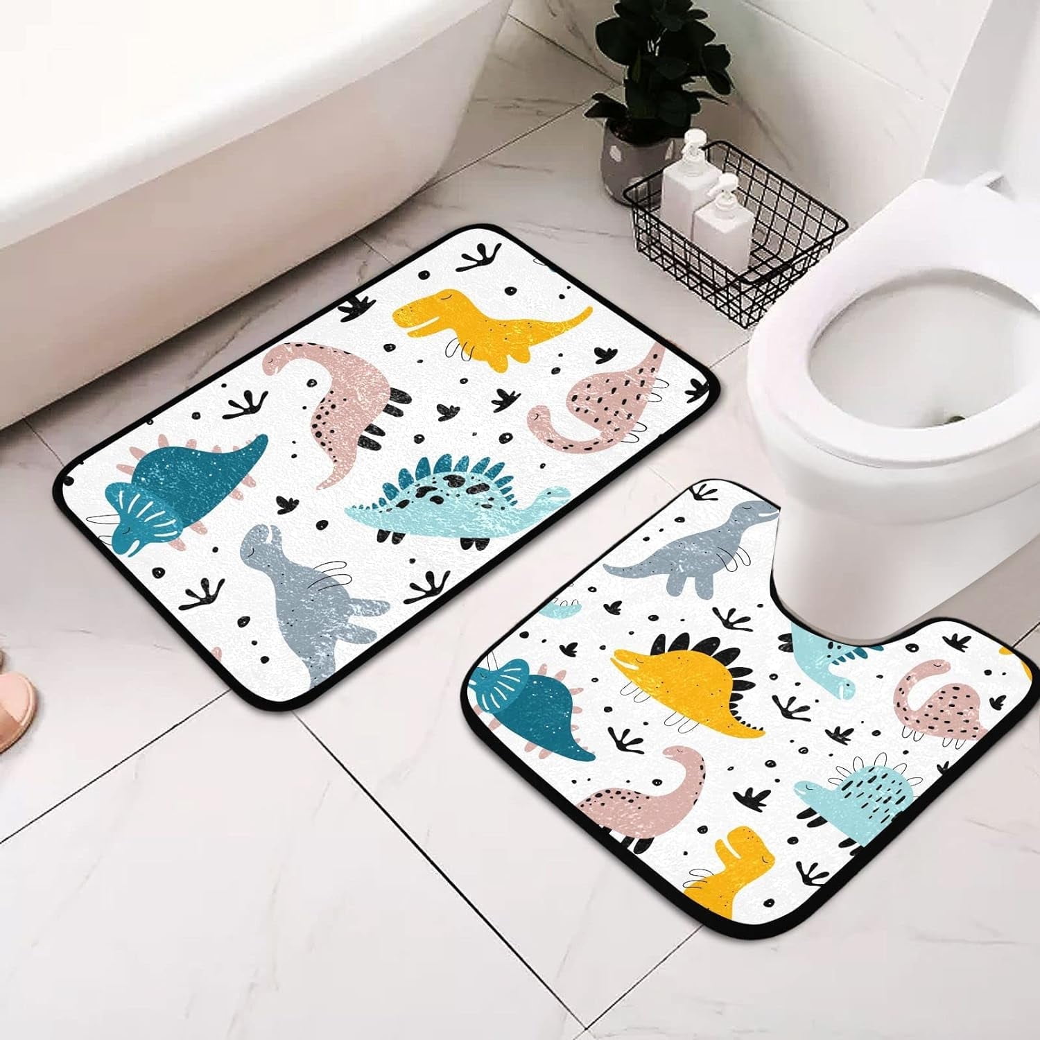 Dreamtimes Cute Dino Pattern Bathroom Rugs Set 2 Piece Non Slip ...