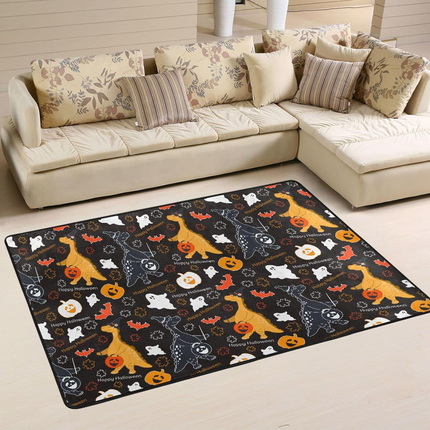 Dreamtimes Cute Dinosaurs Halloween Area Rug 72x48in Pumpkin Ghost ...