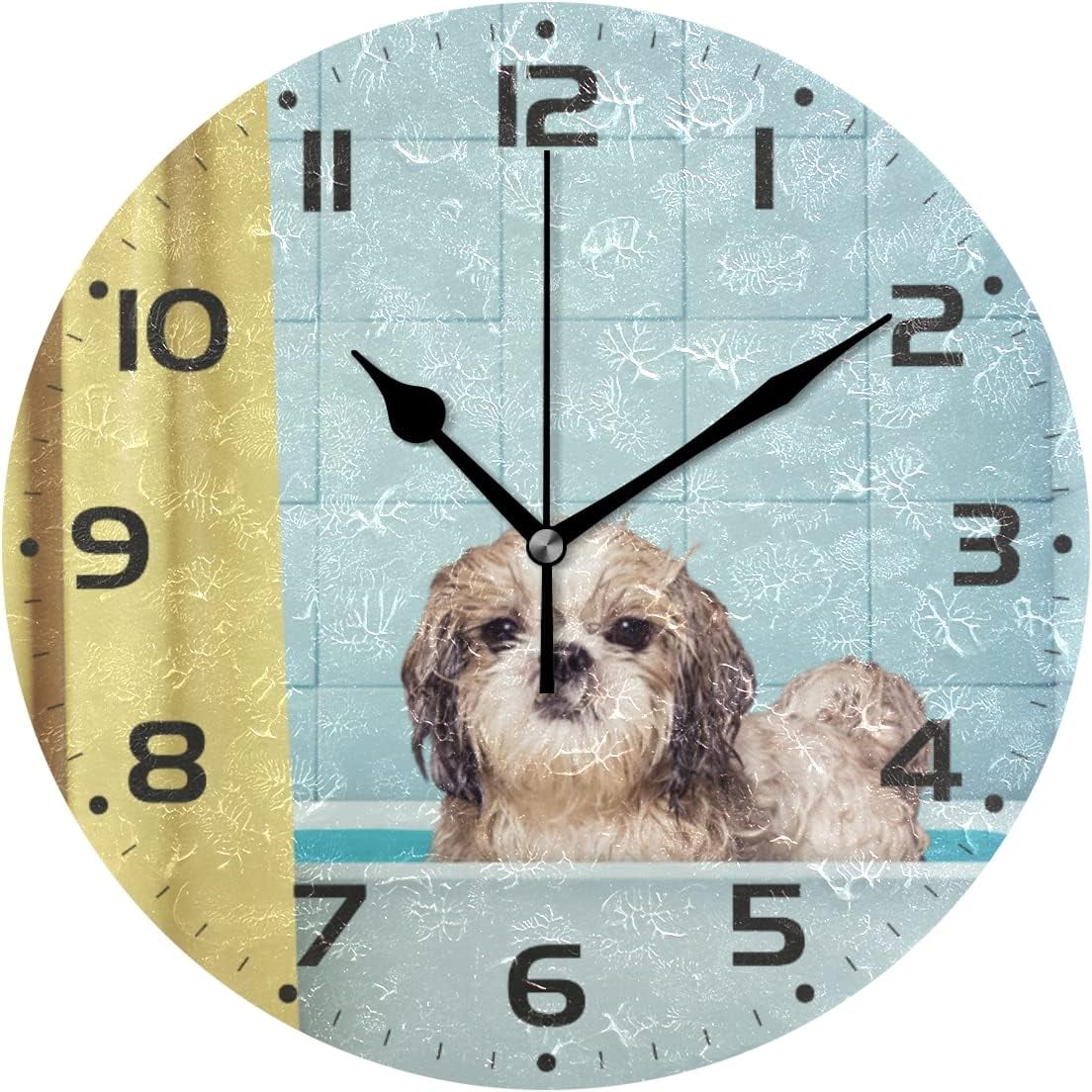 Dreamtimes Cute Dog Wall Clock, 10 Inch Silent Non Ticking Round Clock ...