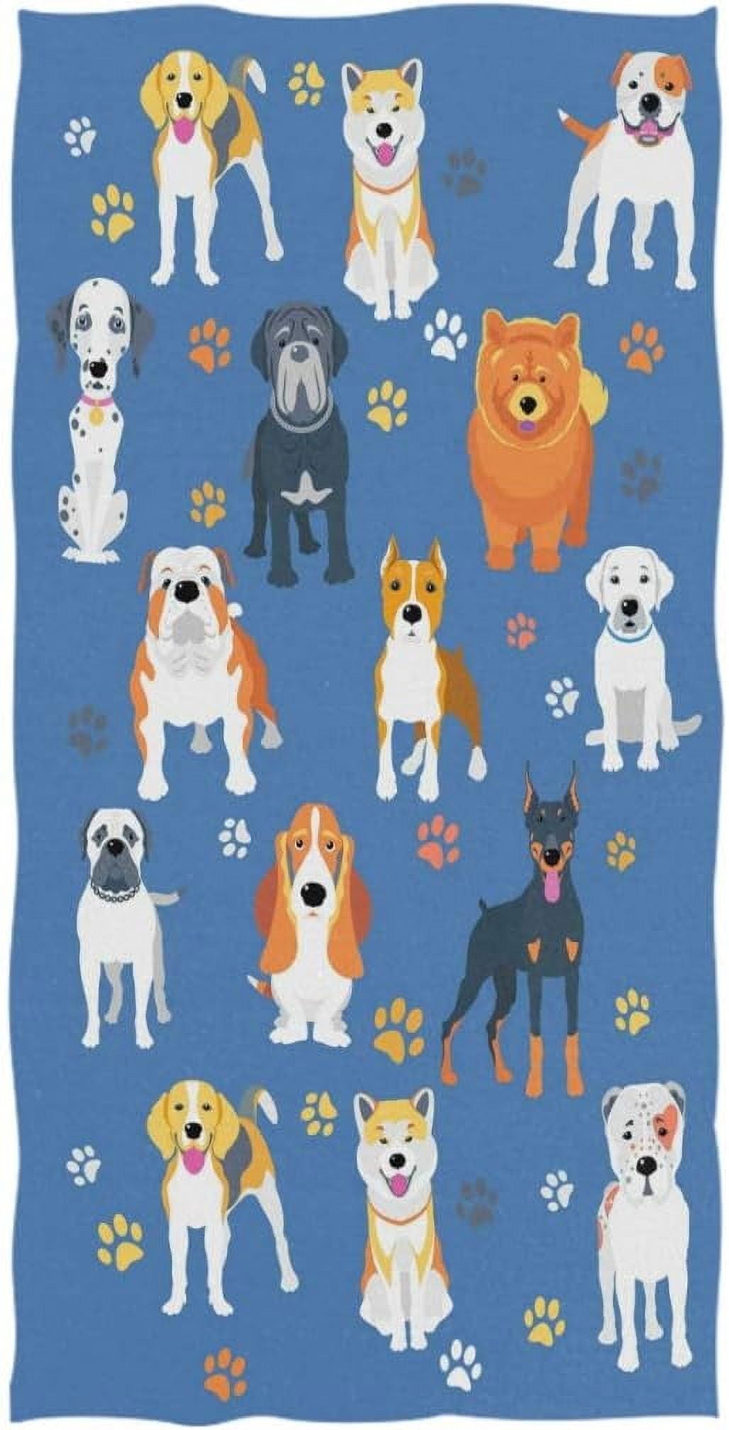 Dreamtimes Cute Dogs and Footprint Pattern Soft Absorbent Large Hand ...