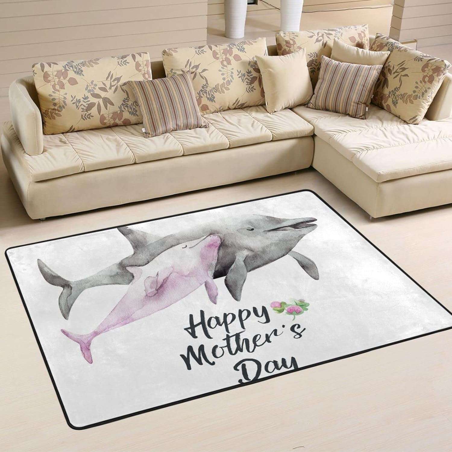 Dreamtimes Cute Dolphin Area Rug 72x48in Happy Mothers Day Non-Slip ...