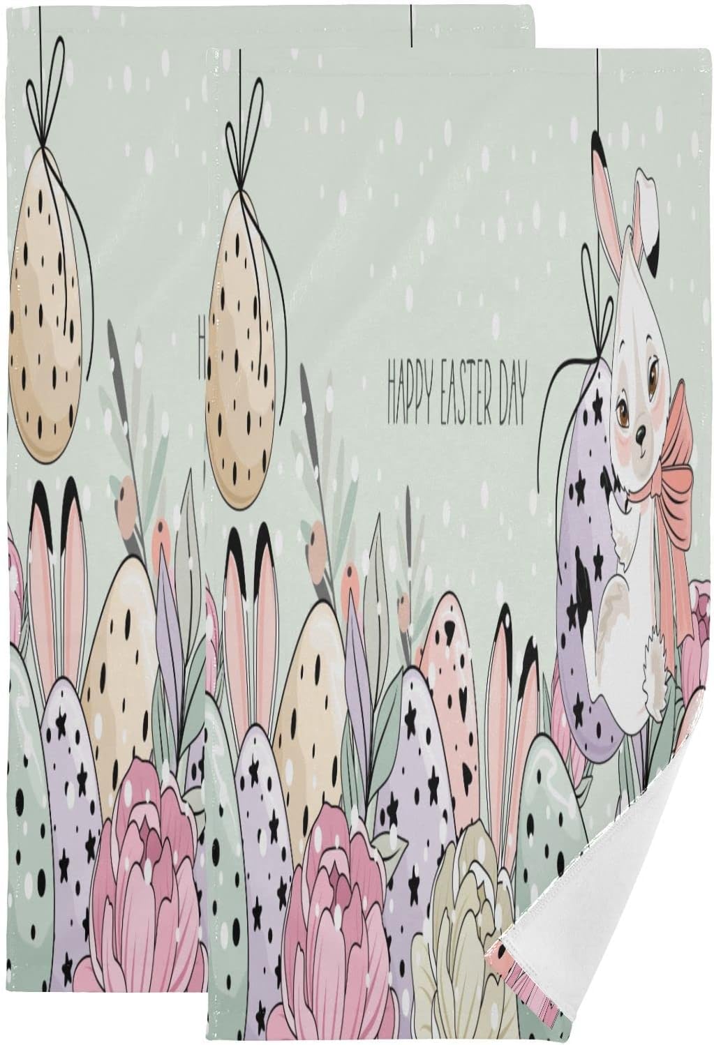 Dreamtimes Cute Easter Bunny Eggs Hand Towels 2 PCS, Cartoon Flower Rabbit Kitchen Towel Ultra ...