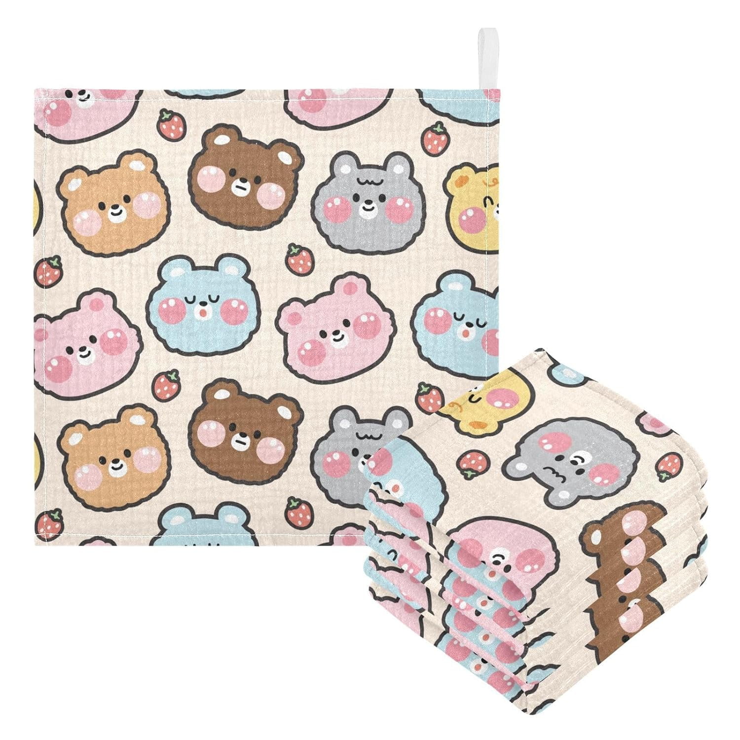 Dreamtimes Cute Face Bear Baby Muslin Washcloths Face Towel, Cartoon ...