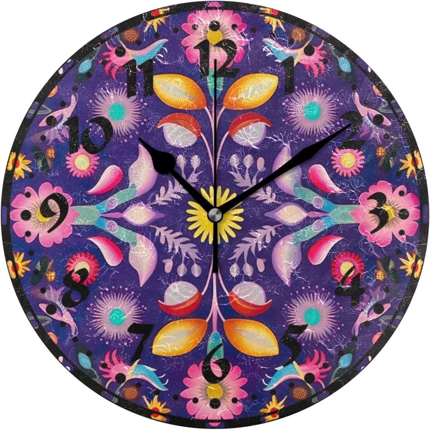 Dreamtimes Cute Flower Pattern Wall Clock, Silent Non Ticking 10 Inch ...