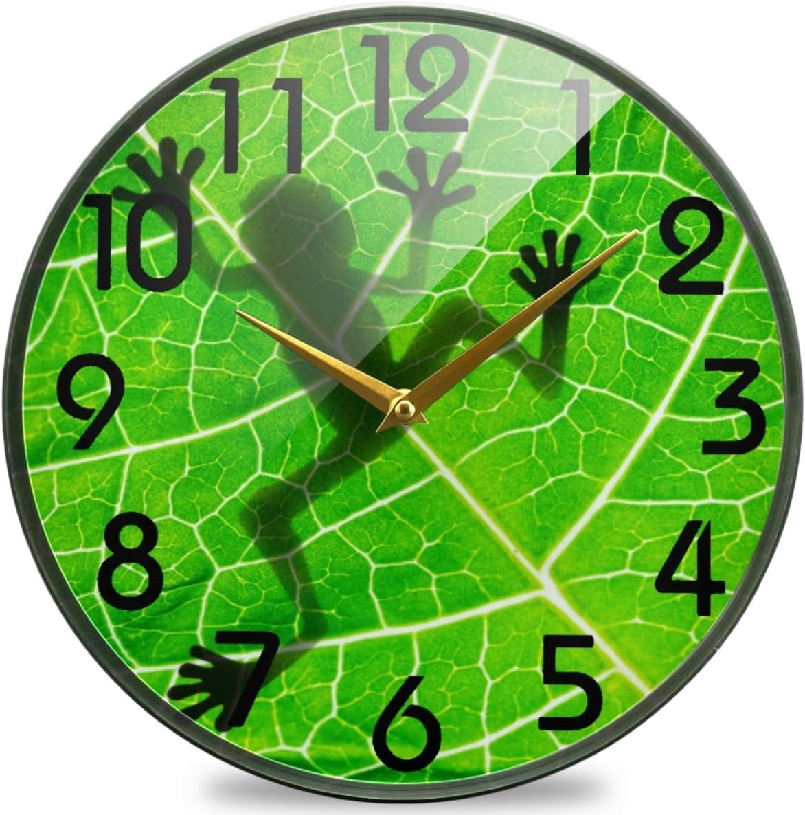 Dreamtimes Cute Frog Shadow On Green Leaf Print Round Wall Clock, 12 ...