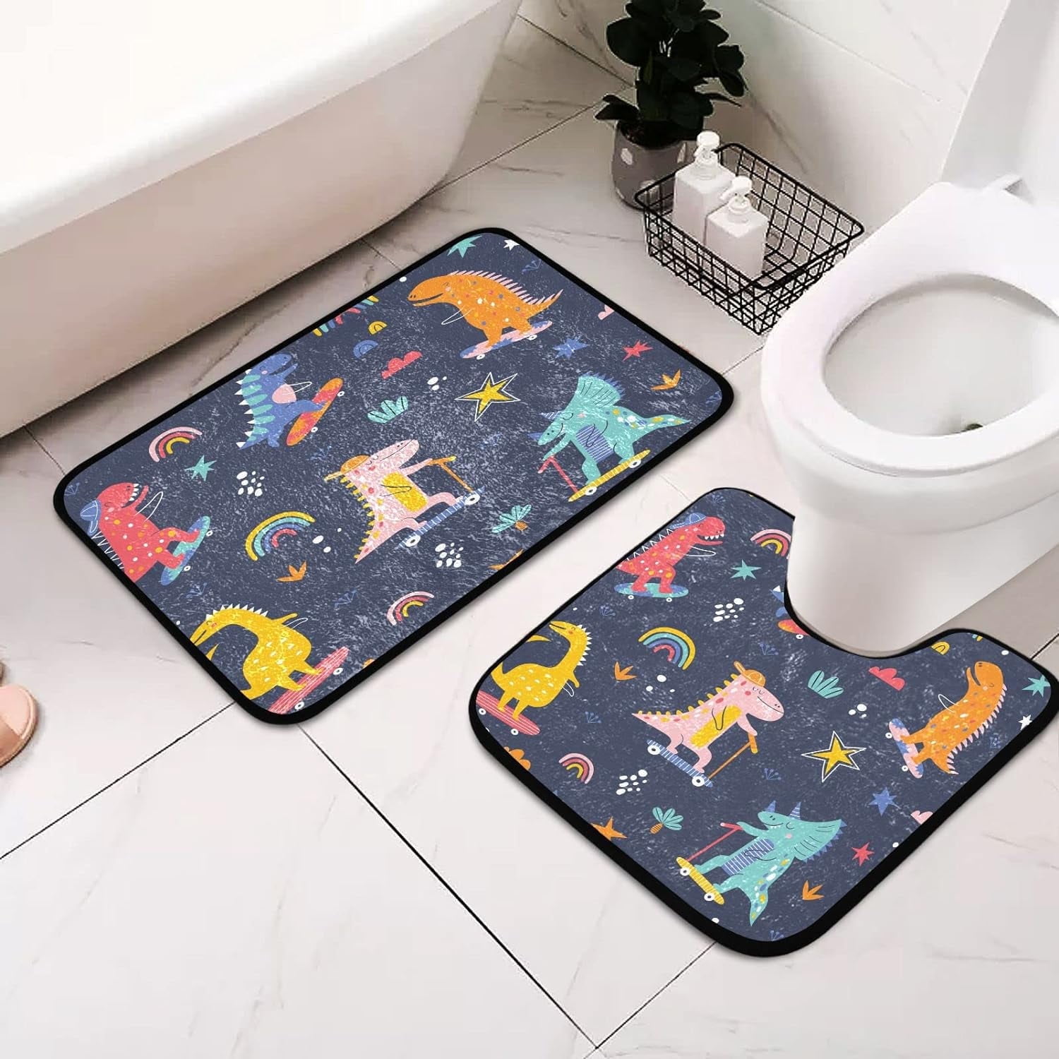 Dreamtimes Cute Funny Kids Skater Dinosaurs Bathroom Rugs Set 2 Piece ...