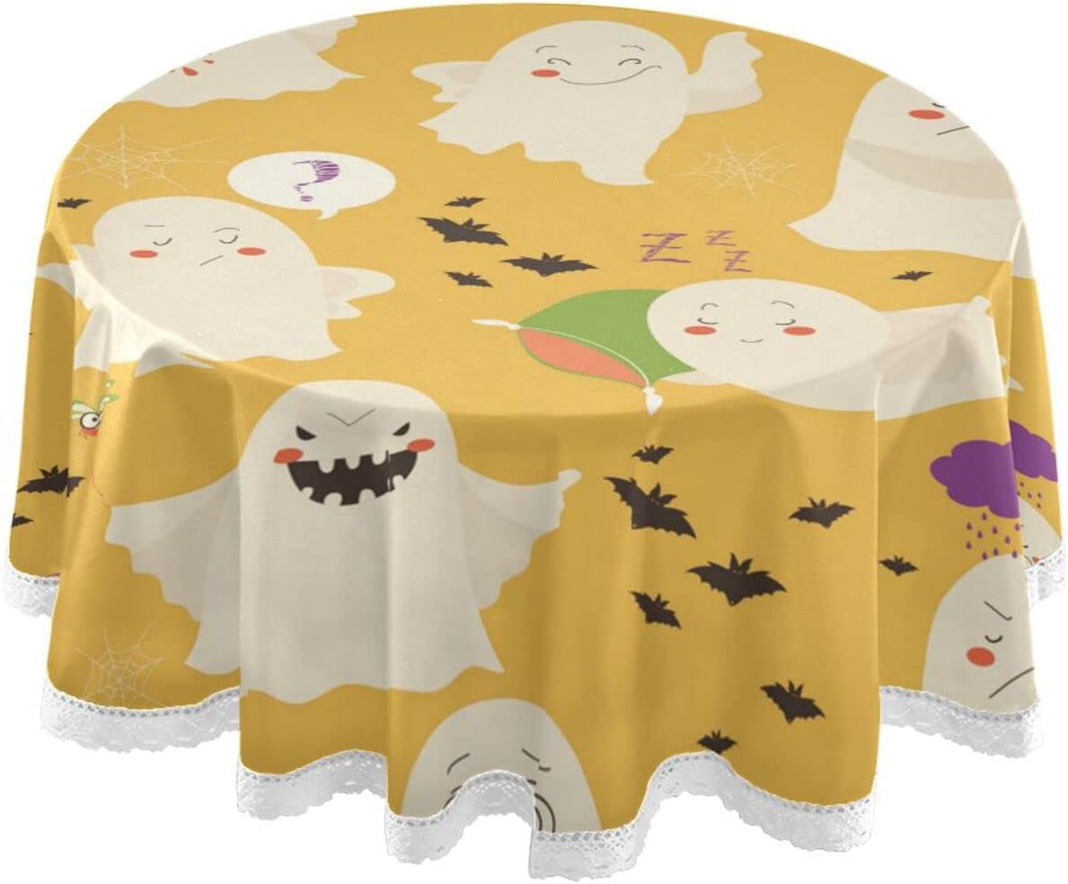 Dreamtimes Cute Ghost Bat Halloween Round Tablecloth 60", Table Cover ...