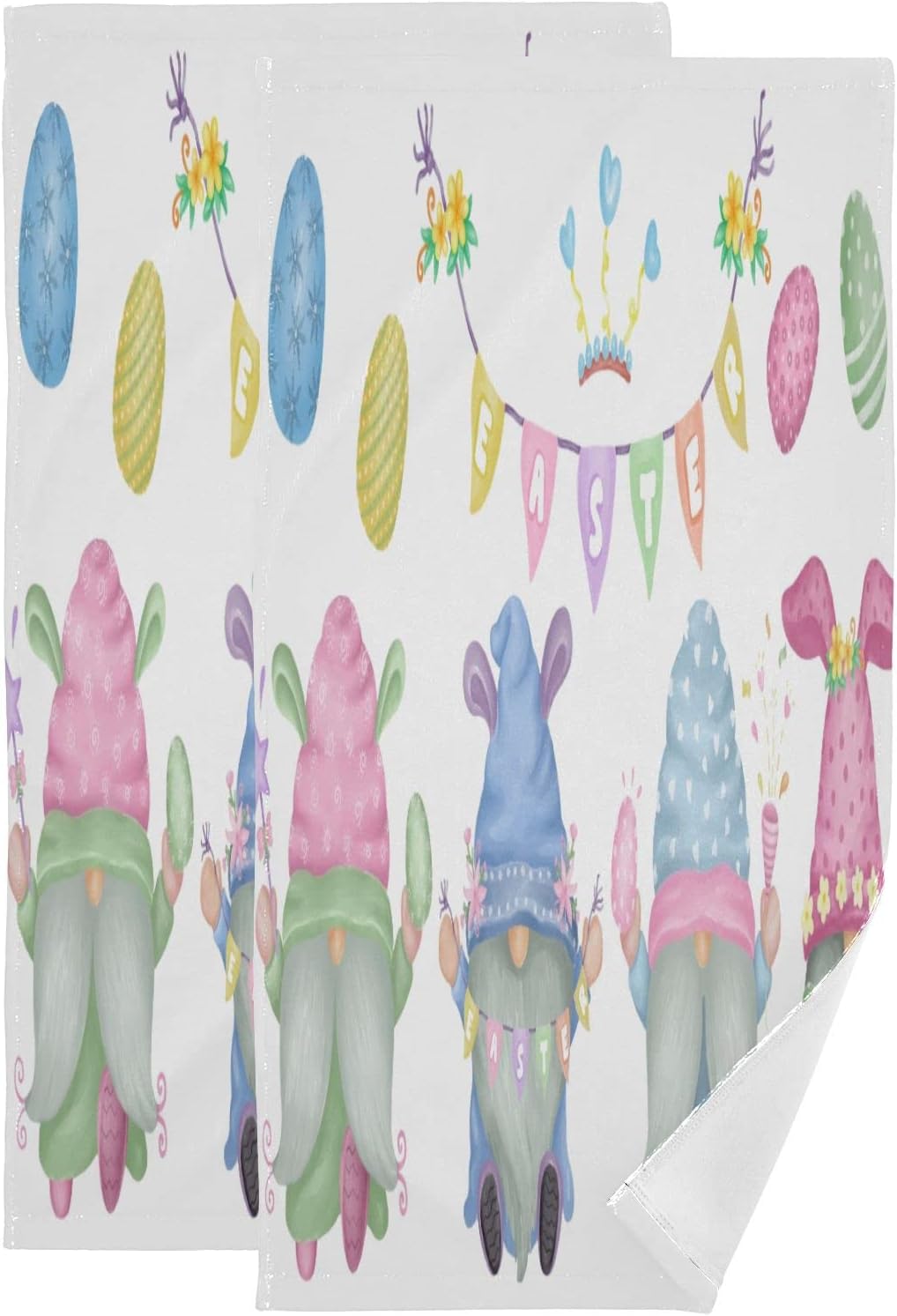 Dreamtimes Cute Gnomes Watercolor Hand Towels 2 PCS, Easter Colorful Eggs Kitchen Towel Ultra ...