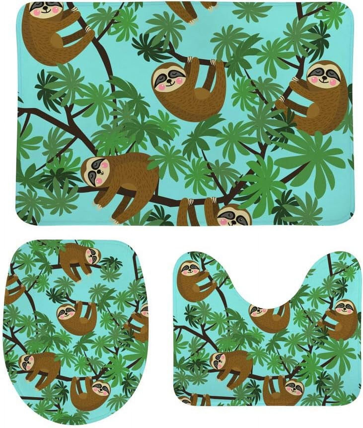 Dreamtimes Cute Jungle Sloths Bathroom Rug Mats Set 3 Piece Contour Mat ...