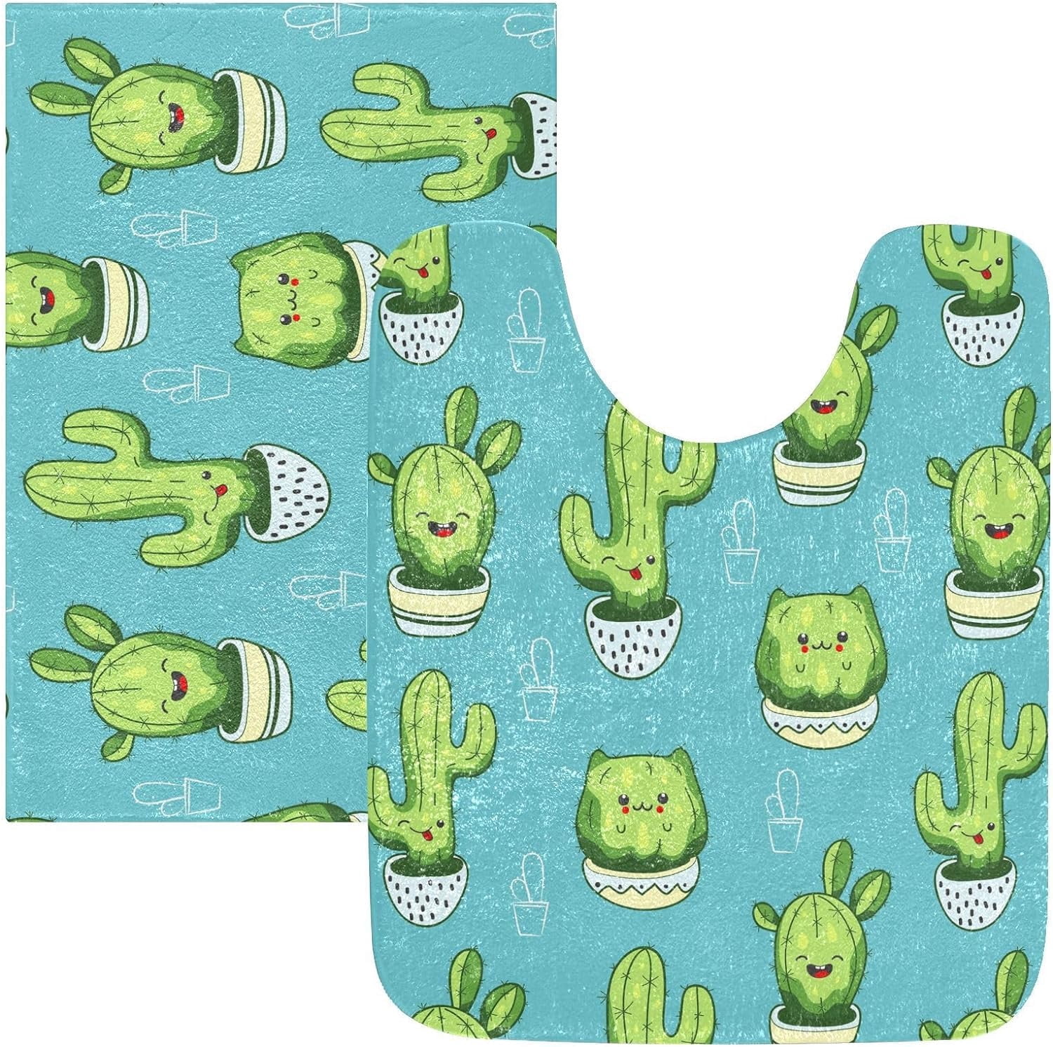 Dreamtimes Cute Kawaii Cactus Succulents Blue Bath Mat for Bathroom ...
