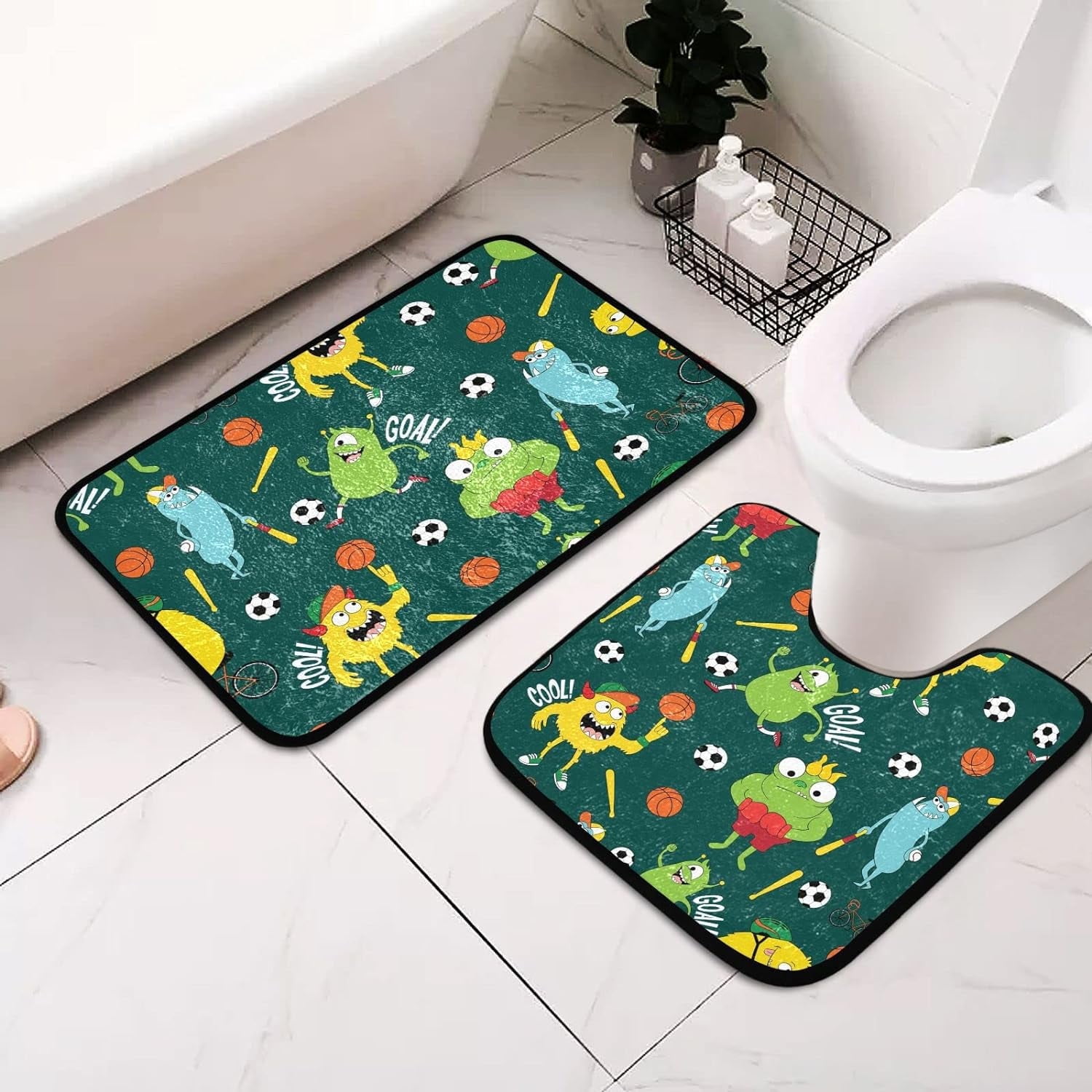 Dreamtimes Cute Kids Monster Pattern Bathroom Rugs Set 2 Piece Cartoon ...