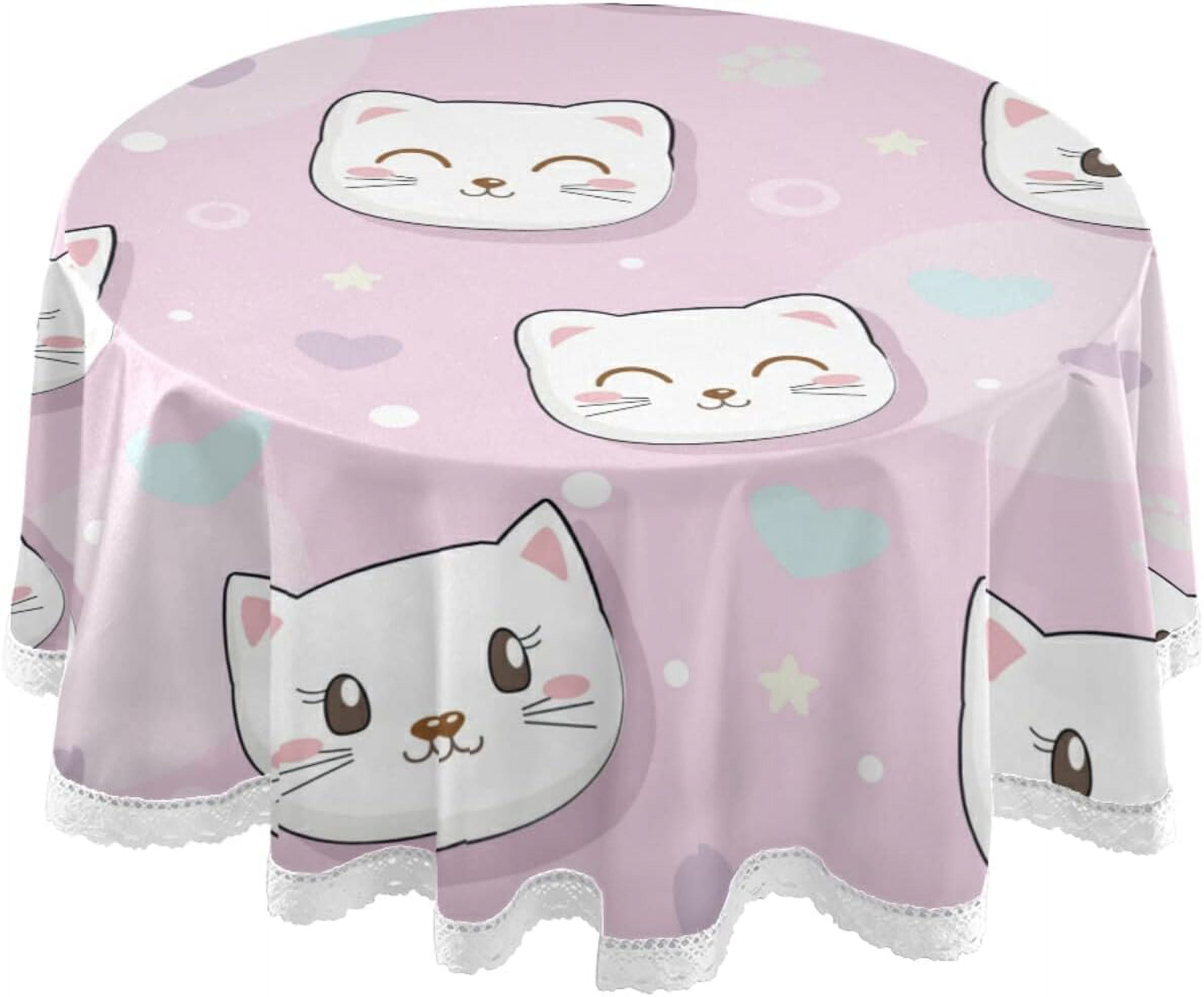 Dreamtimes Cute Kitten Round Tablecloth 60", Table Cover Water ...